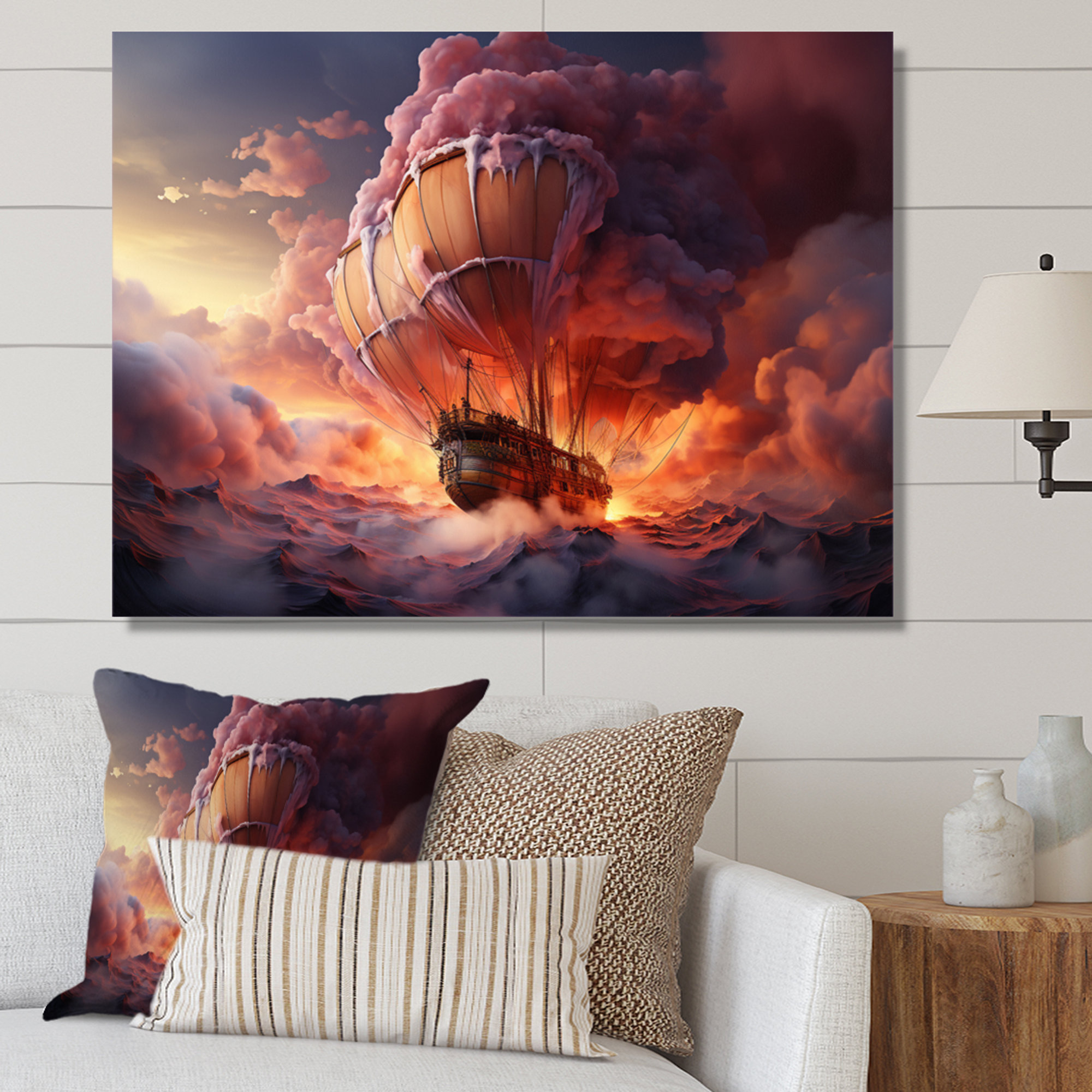 Longshore Tides Coral Hot Air Ballon Ethereal II Framed On Canvas Print ...