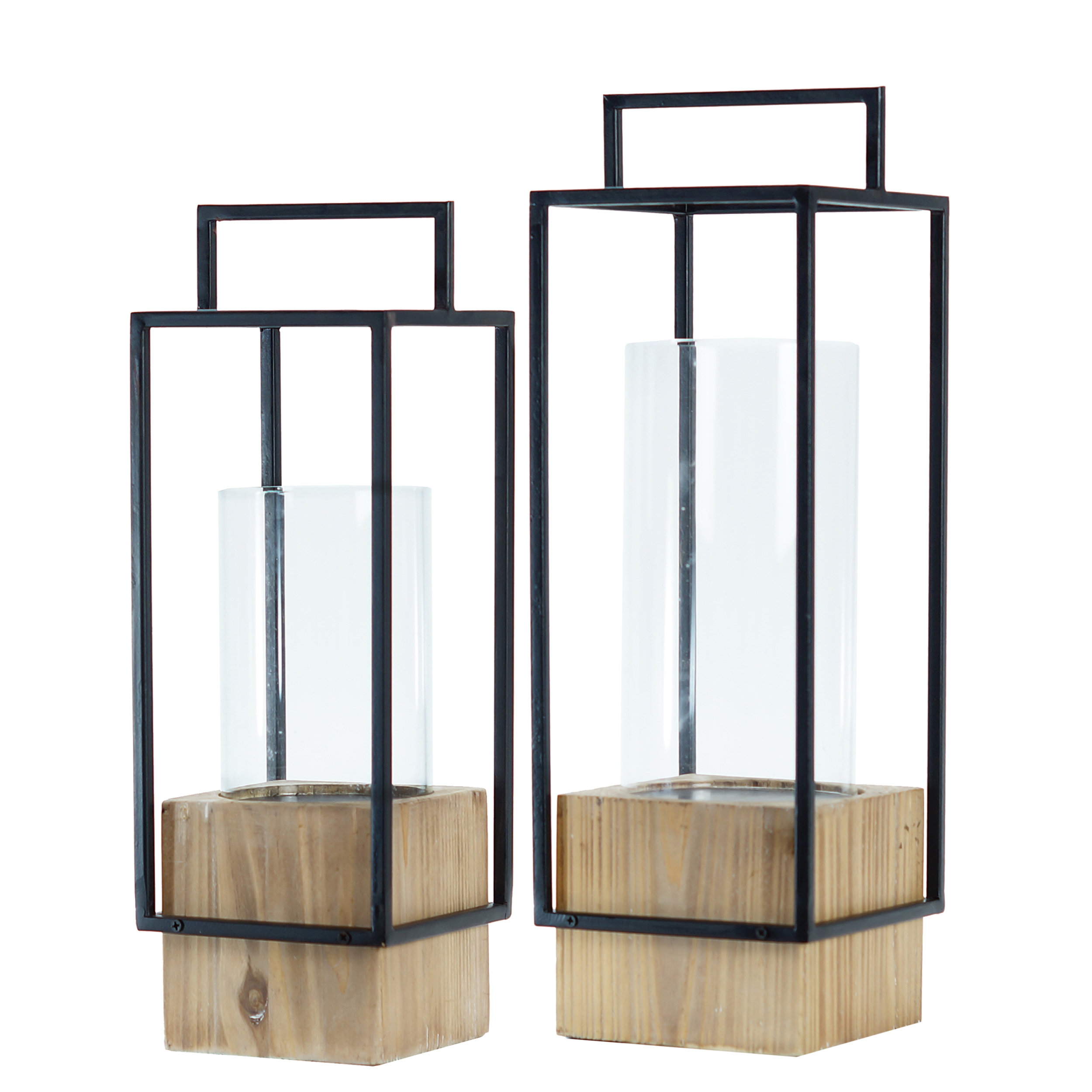 17 Stories VIP Wood 20.5 in. Brown Contemporary Lanterns Set of 2 | Wayfair