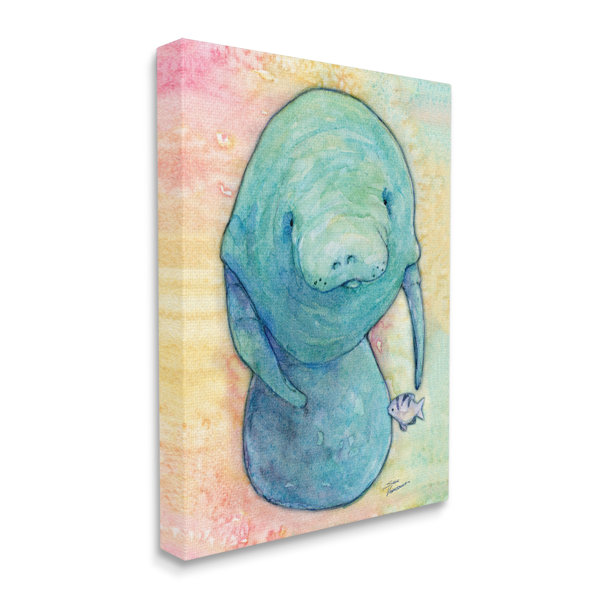 Stupell Industries " Aquatic Manatee Among Fish Rainbow Watercolor ...