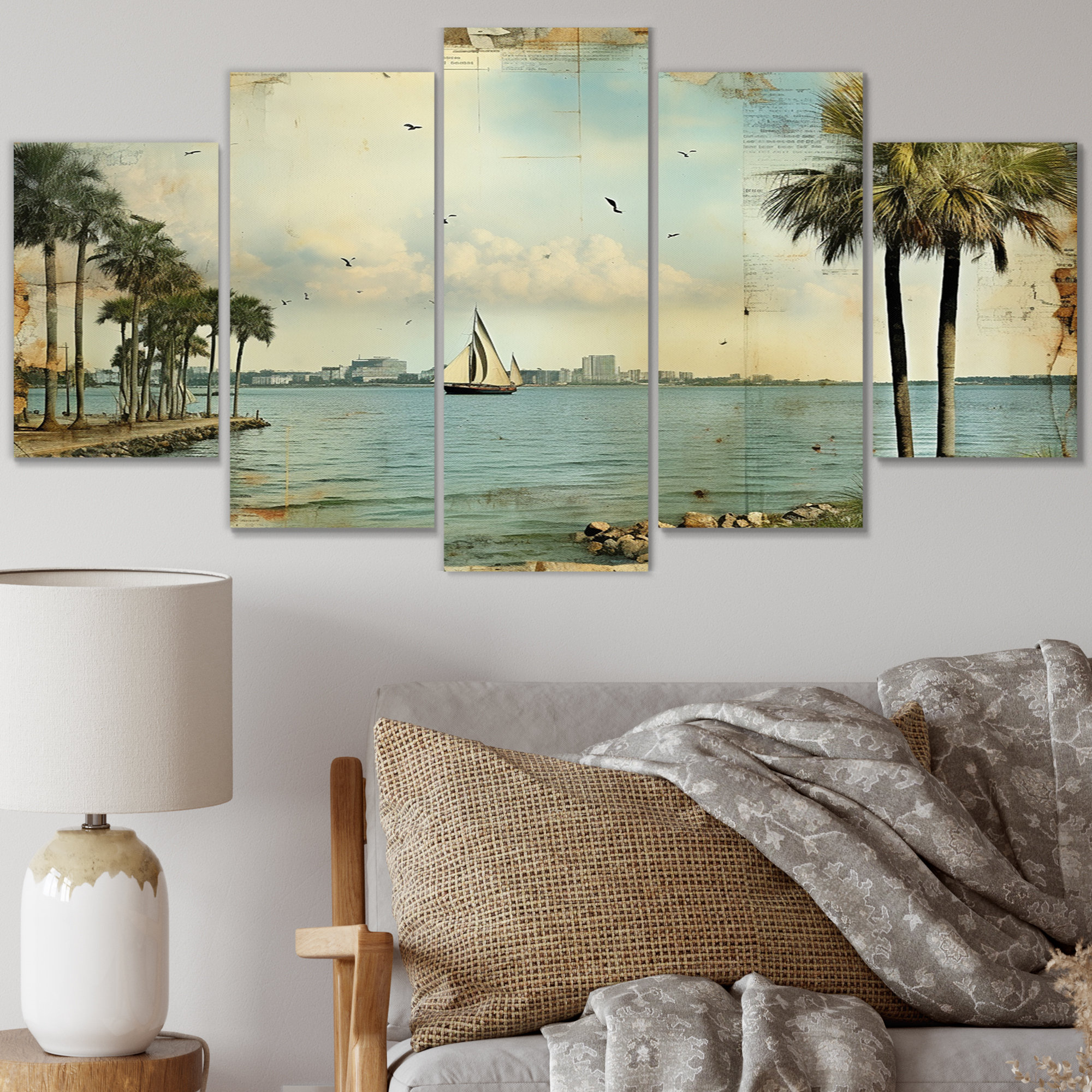 Breakwater Bay Vintage 1920 Miami Palm Trees Beachside - Florida Canvas ...