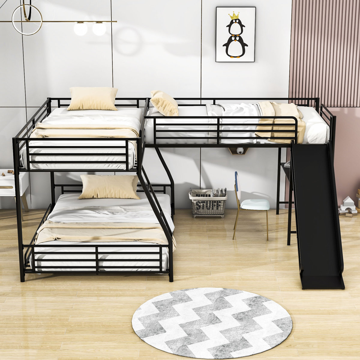 Viv + Rae™ Kitson Twin Over Full Metal L-Shaped Bunk Bed with Built-in ...