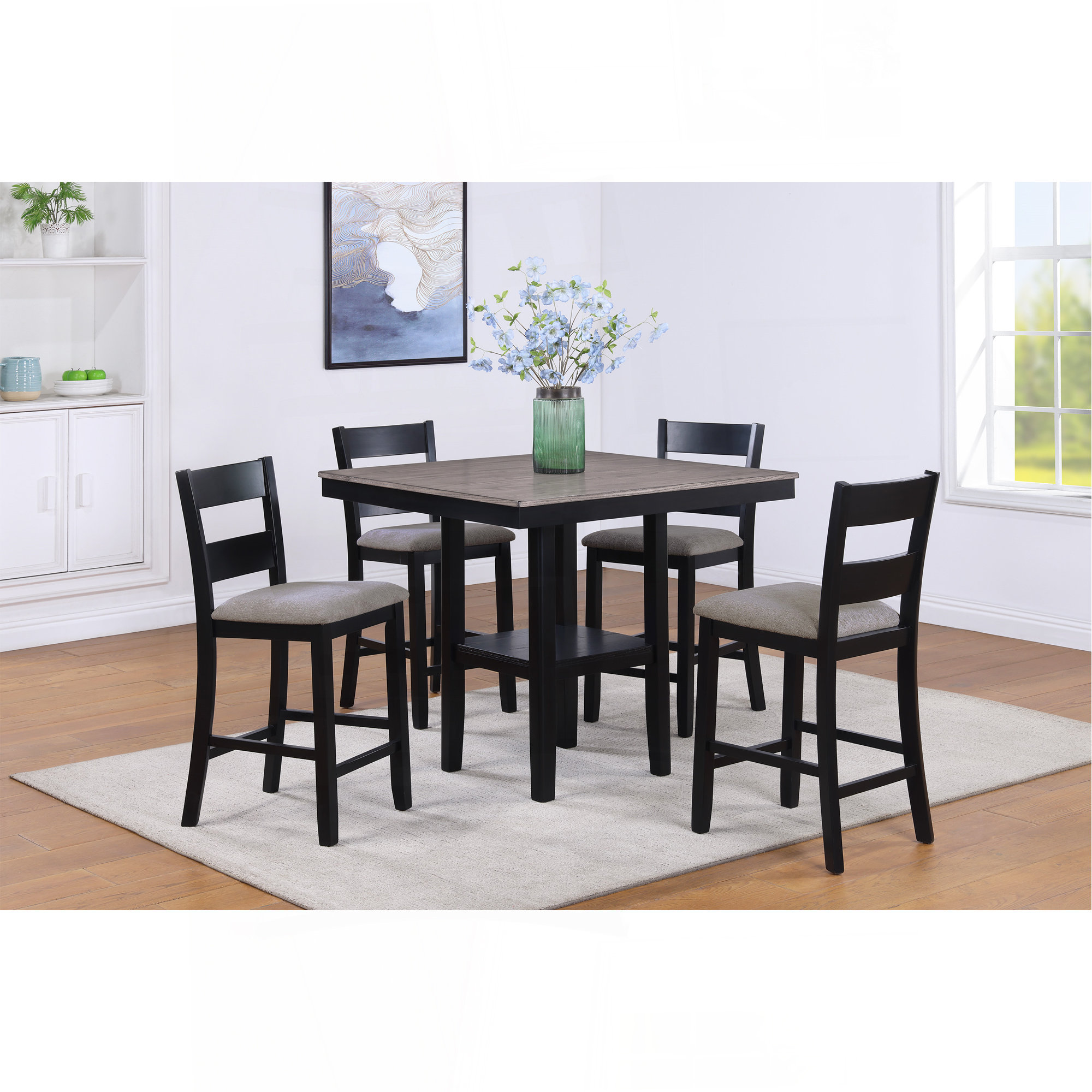 Ophelia & Co. Rustic Farmhouse 5-Pc Counter Height Dining Set Square ...