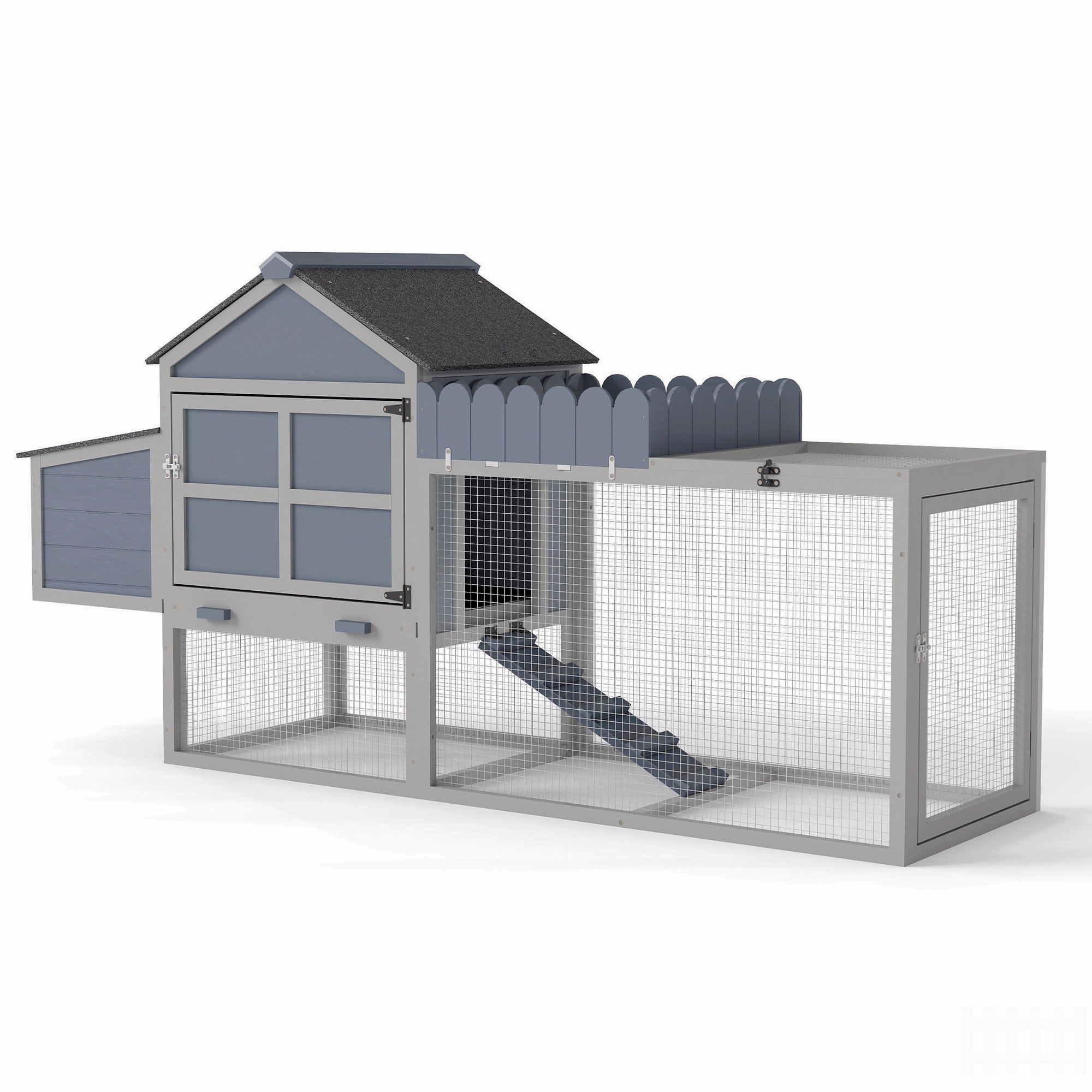 One Allium Way 80" Wooden Chicken Coop, 2-Tier Backyard Hen House With ...