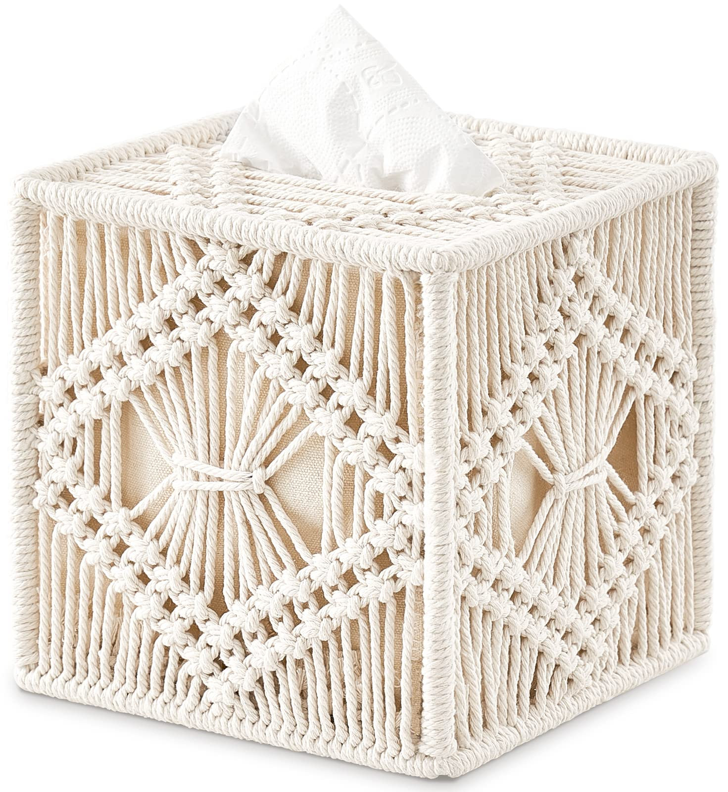 Dakota Fields Tissue Box Cover Macrame Square Open-Bottom Tissue Box ...