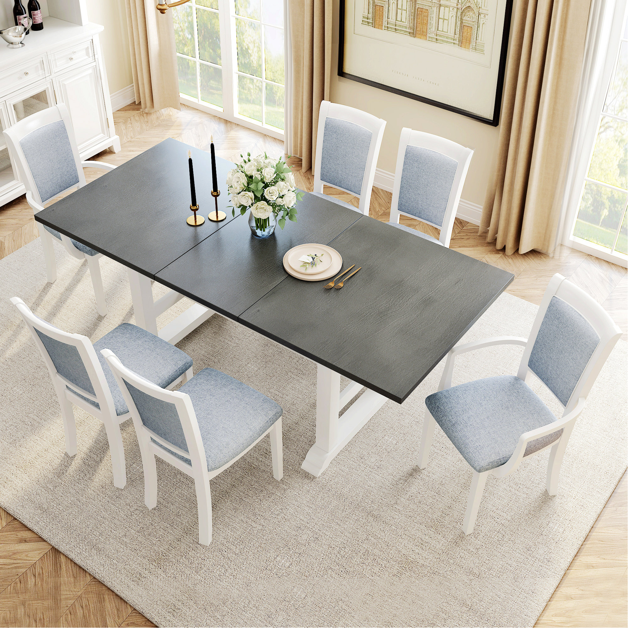 grey dining room table extendable