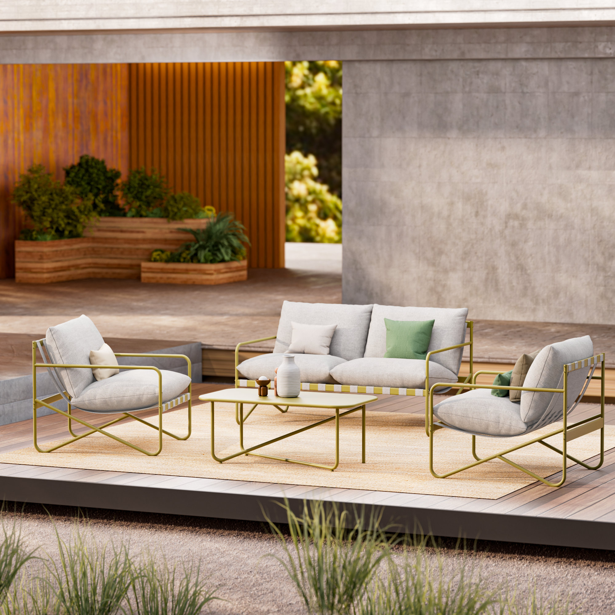 Mercer41 All Steel Removable Thin Tube Swing Cloth Sofa 4-Piece Set ...