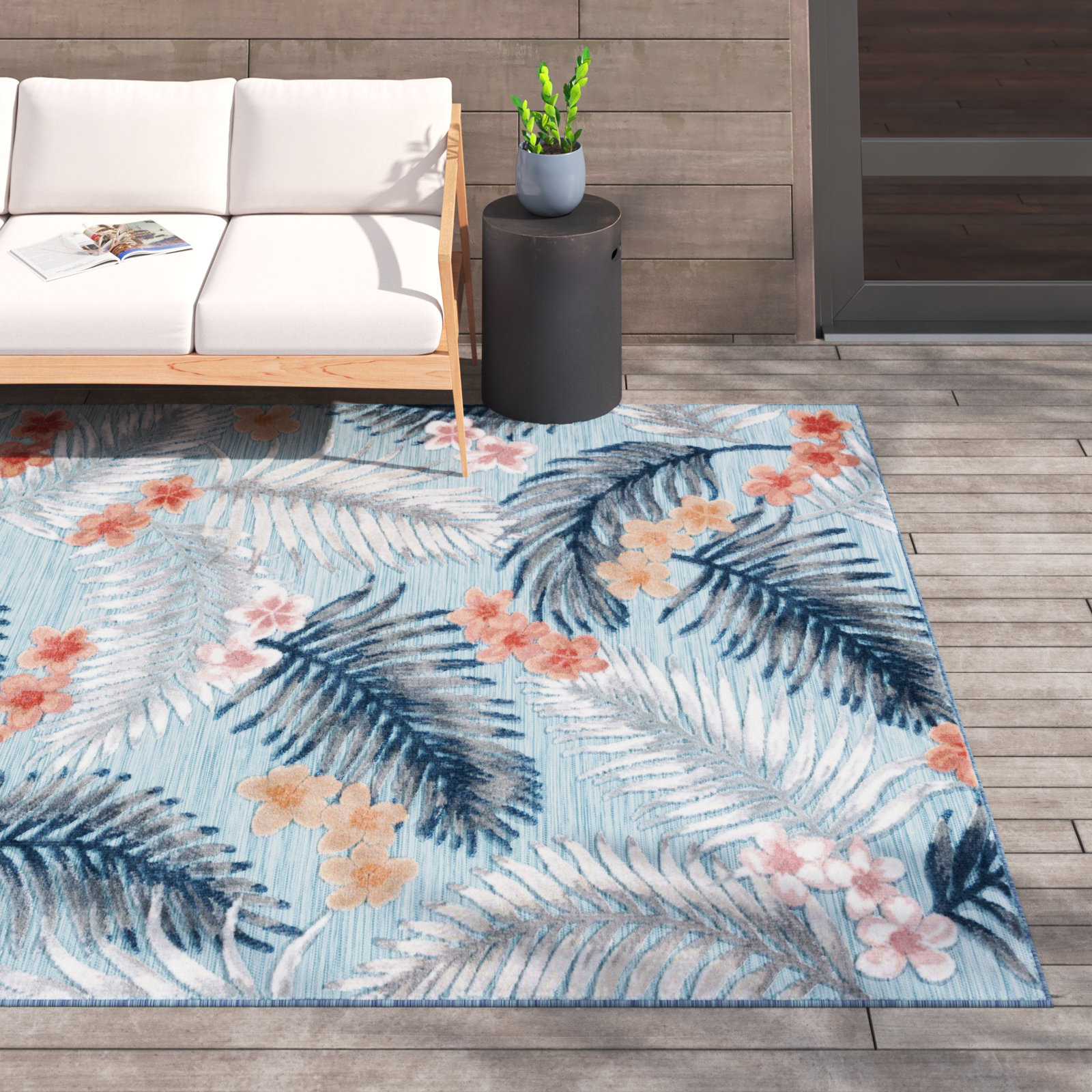 Wade Logan® Abreha Floral Aqua/Ivory/Beach Indoor / Outdoor Area Rug ...