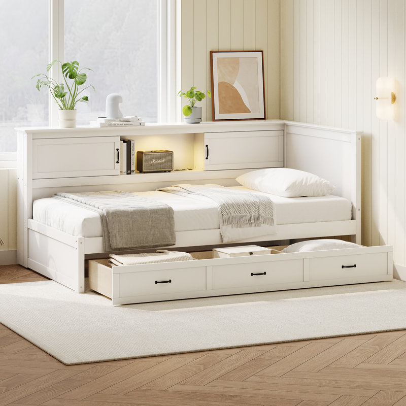 Latitude Run® Sonas Partially Enclosed Corner Daybed With Bookcase ...
