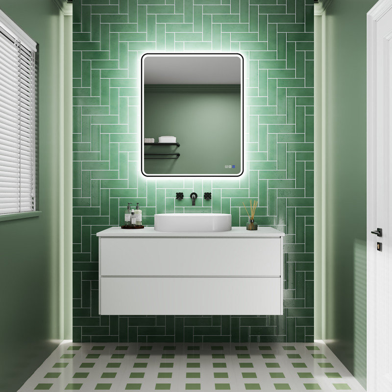 Ivy Bronx Black Framed LED Mirror with Dual Light Strips and Adjustable ...