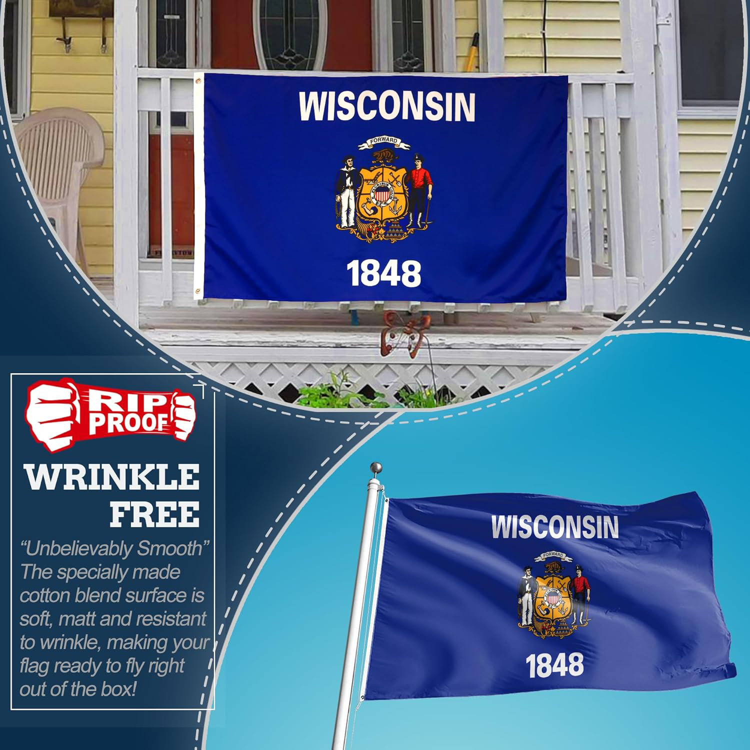 Anley Rip-Proof Double Sided 3-Ply Wisconsin State Flag 3x5 Foot - The ...