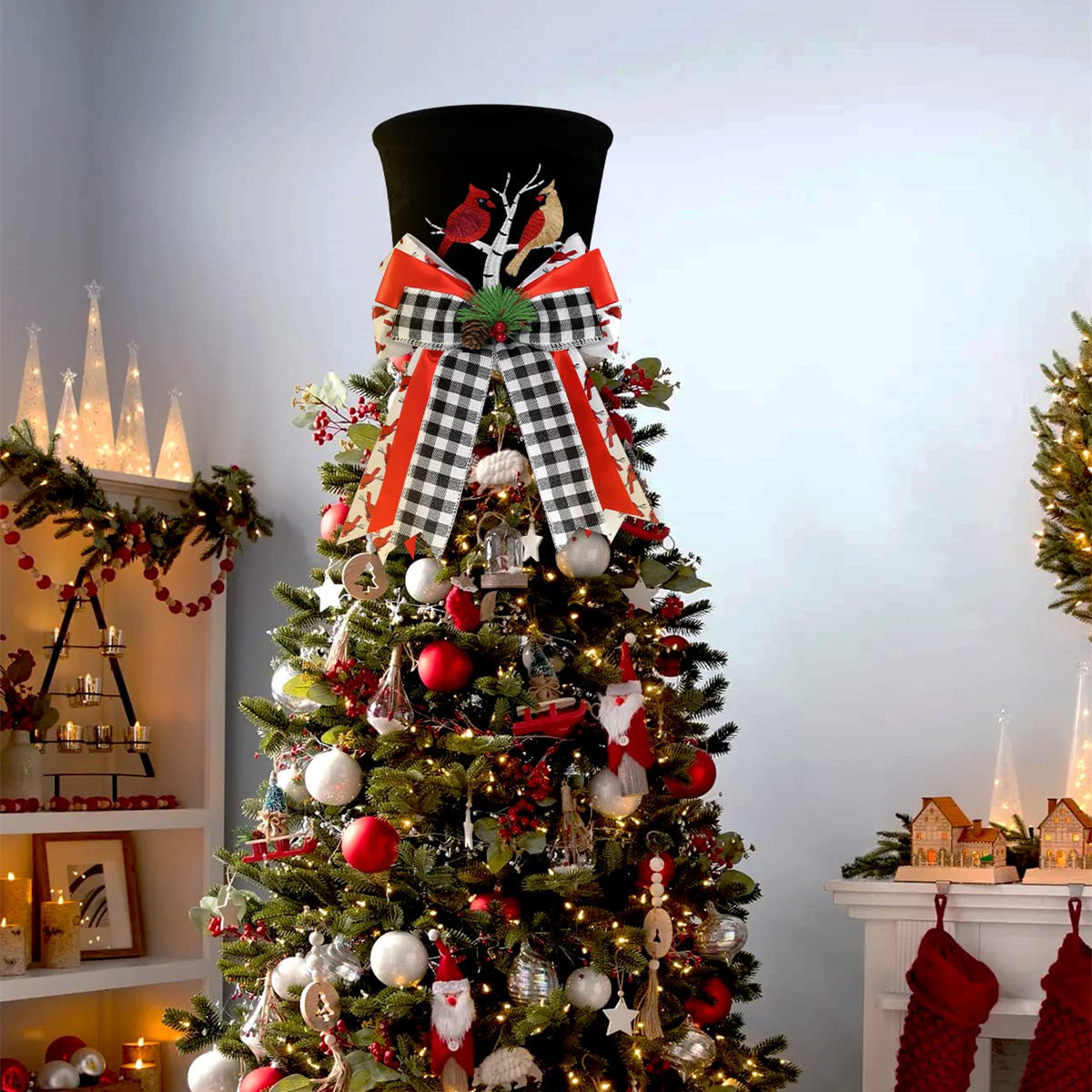 The Holiday Aisle® Christmas Tree Topper Top Hat With Buffalo Plaid ...
