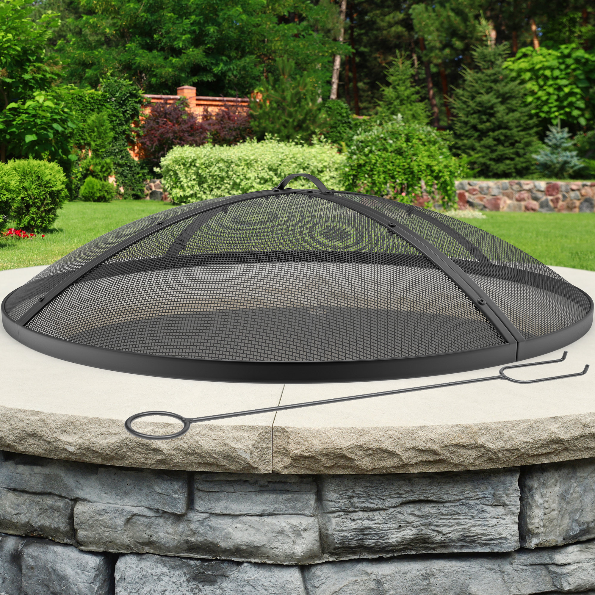 Balconera 36" Short Style Four Pieces Splicing Round Metal Fire Pit ...