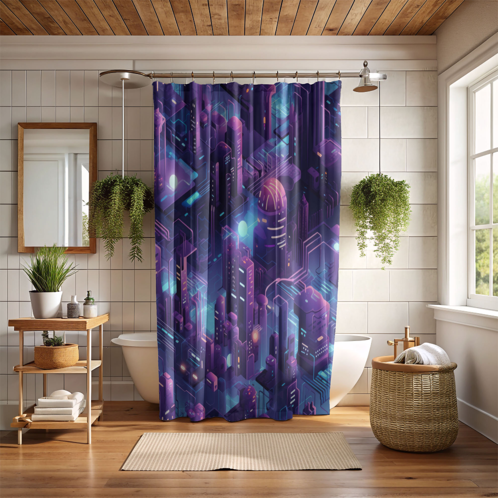 East Urban Home Cyber Cityscape - Premium Shower Curtain | Wayfair