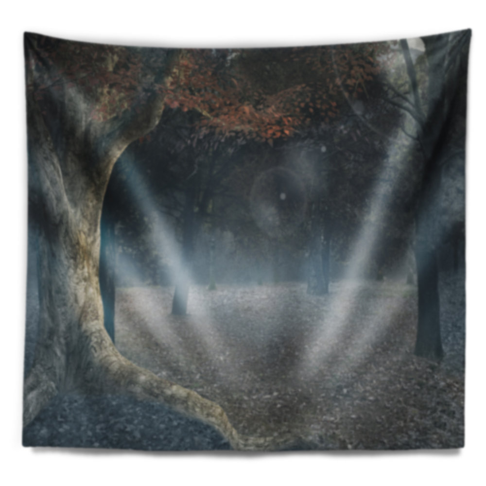 East Urban Home Polyseter Trees in Dark Foggy Forest Tapestry with ...
