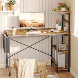 17 Stories Johnothan Computer Desk with 4 Tiers Shelves, LED, 44 ...