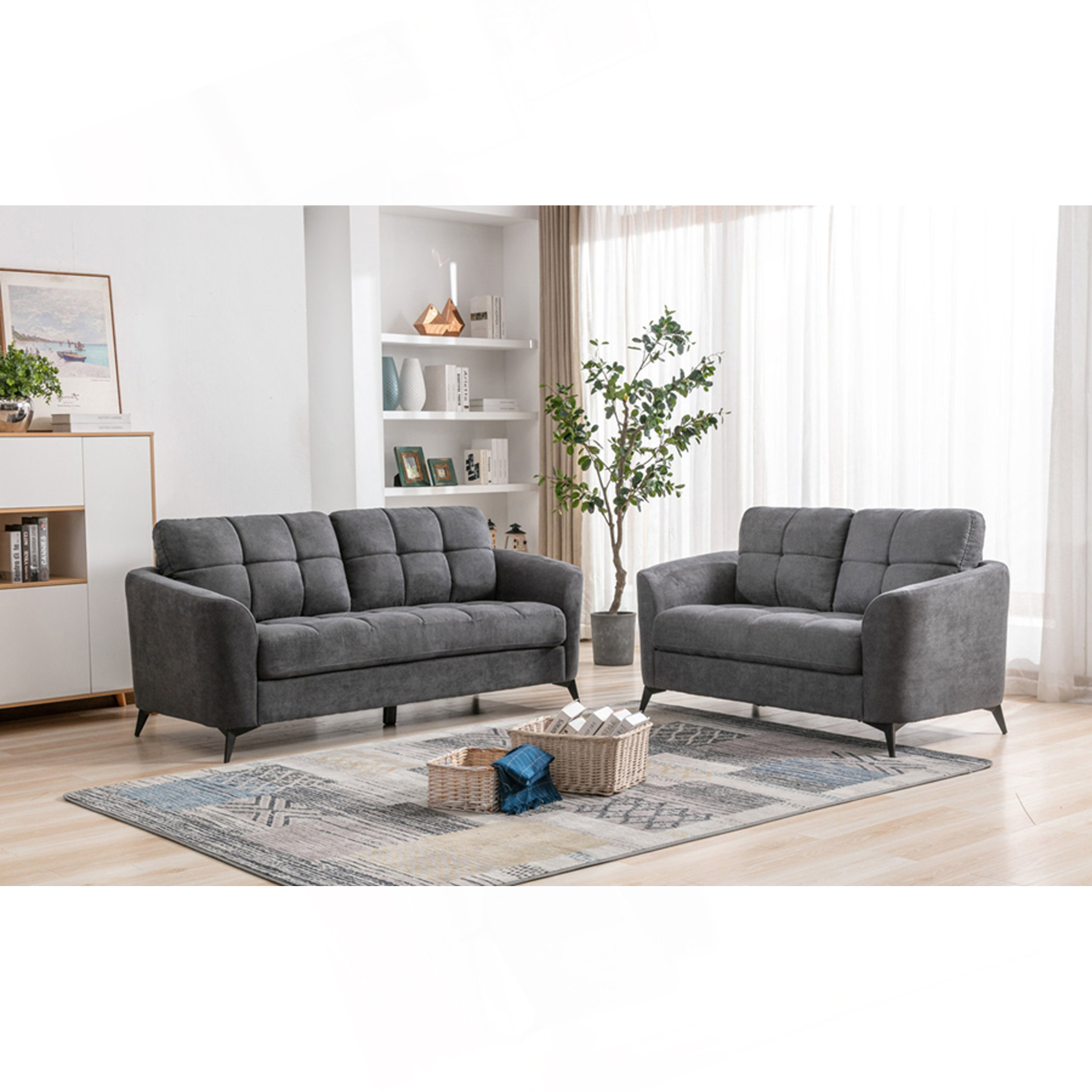 George Oliver Callie Woven Fabric Sofa Loveseat Living Room Set | Wayfair
