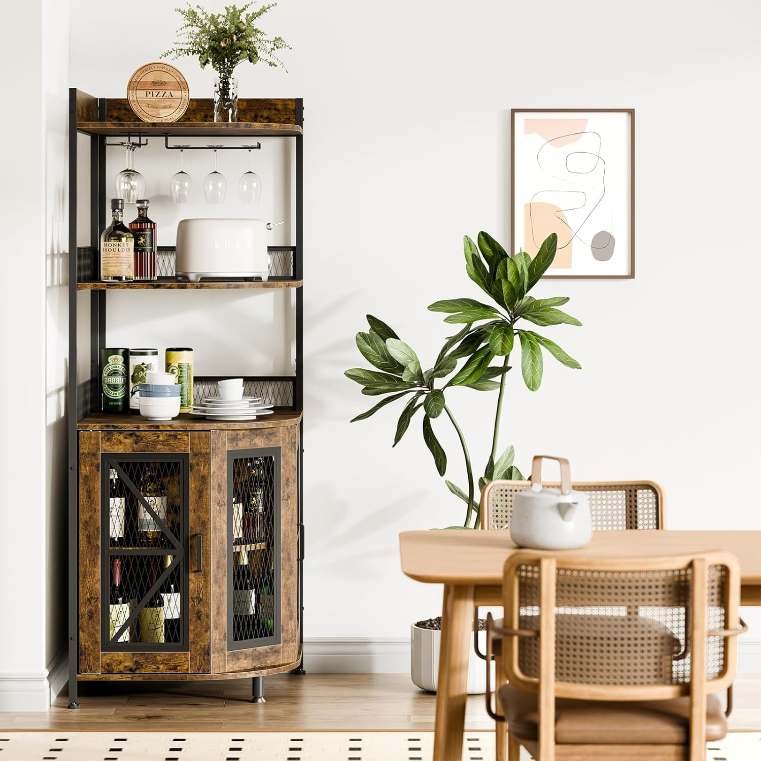 17 Stories Corner Bar Cabinet With Power Outlet And LED Light | Wayfair