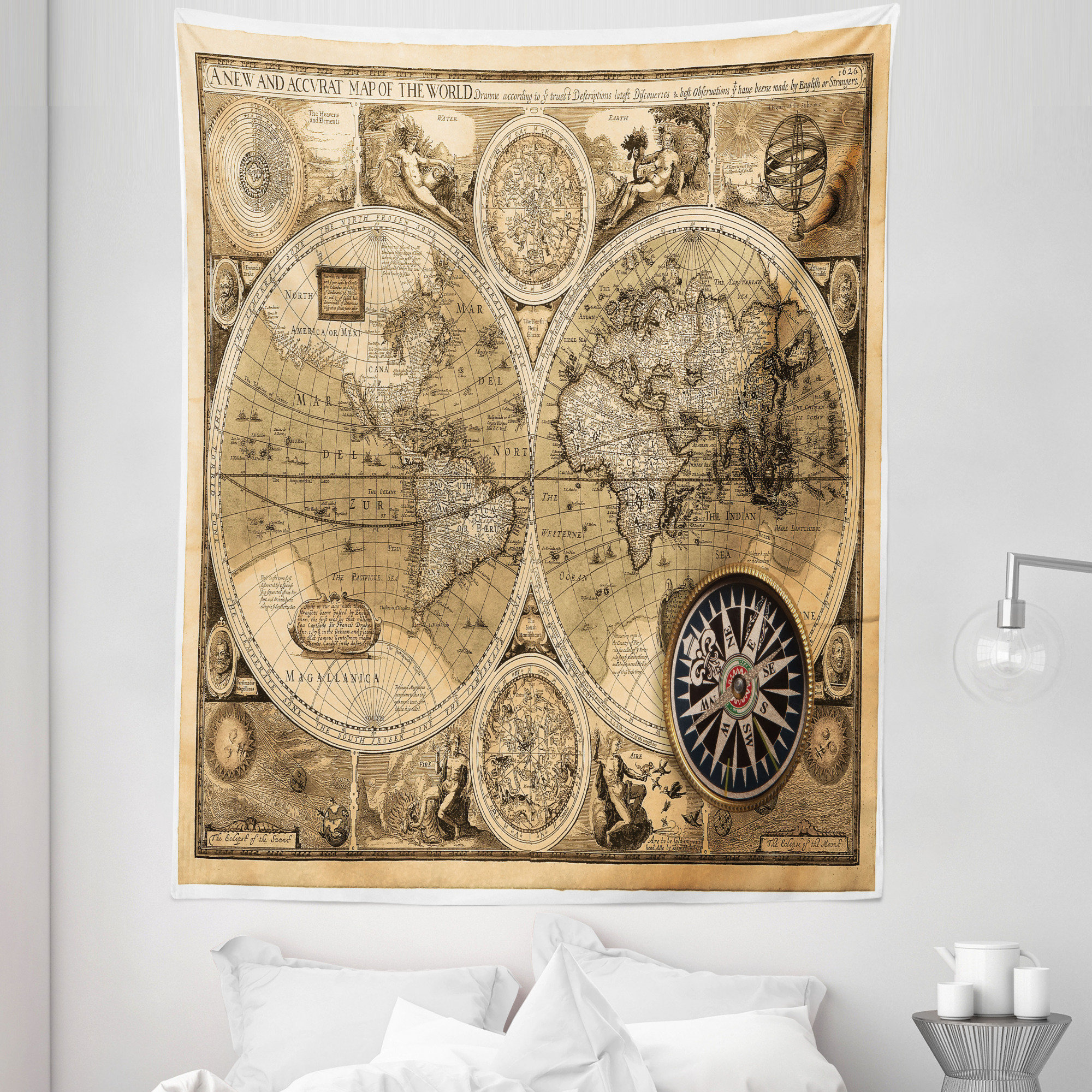 East Urban Home Wanderlust Tapestry, Old Map 1626 A New And Accurate ...