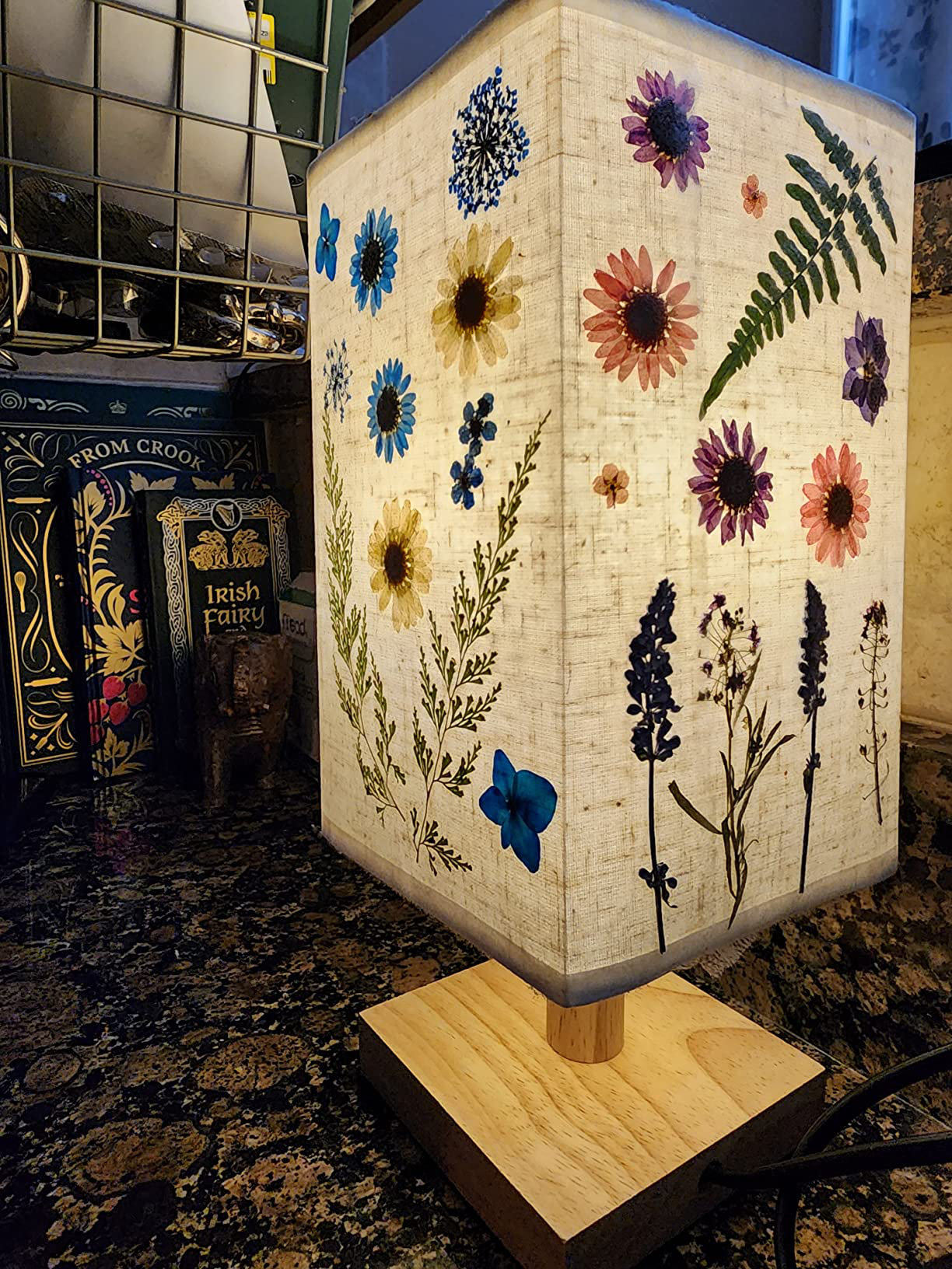 August Grove® Square Style Vintage Flower Desk Lamp Pressed Floral ...