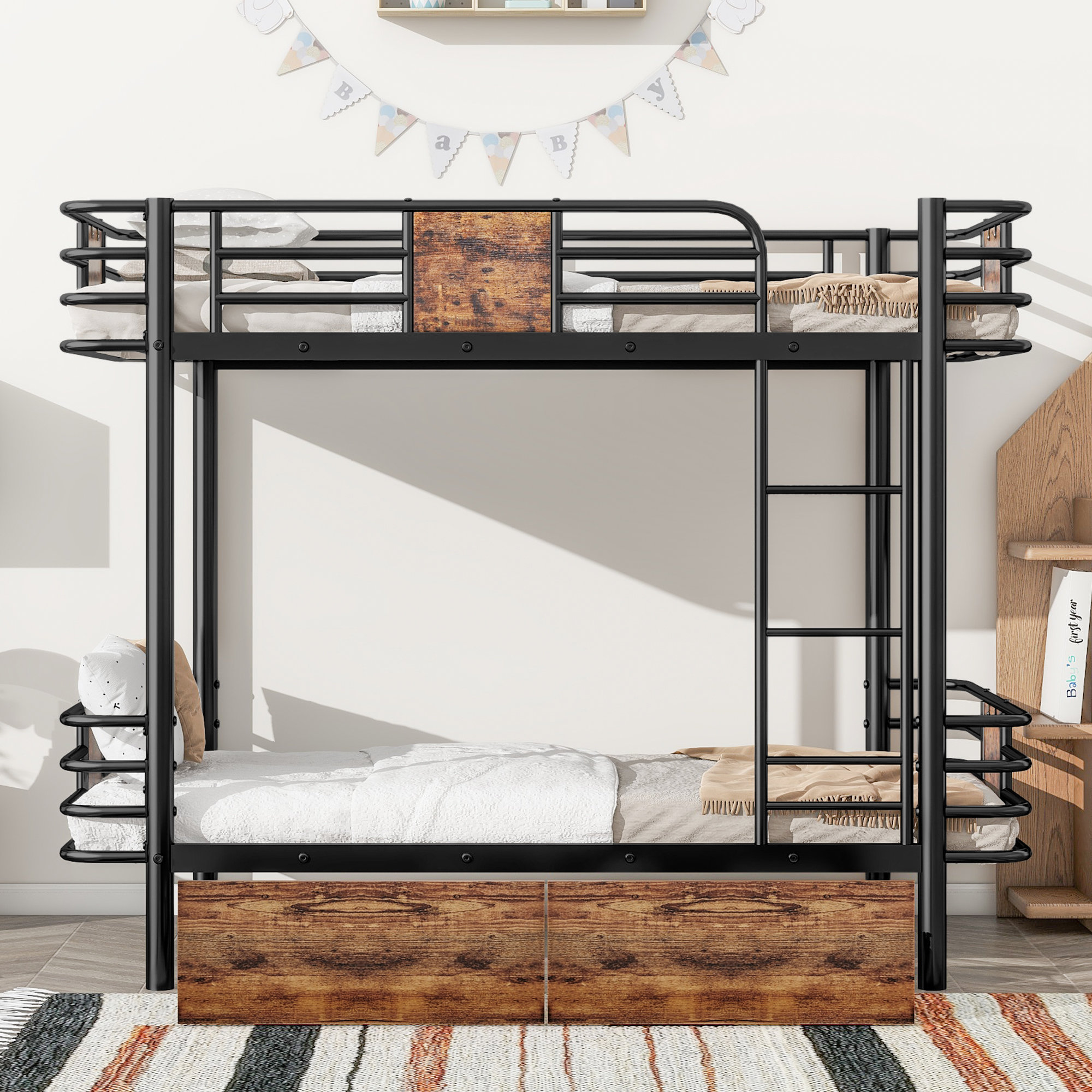 Mason & Marbles Twin XL Over Twin XL Metal Bunk Bed With MDF Board ...