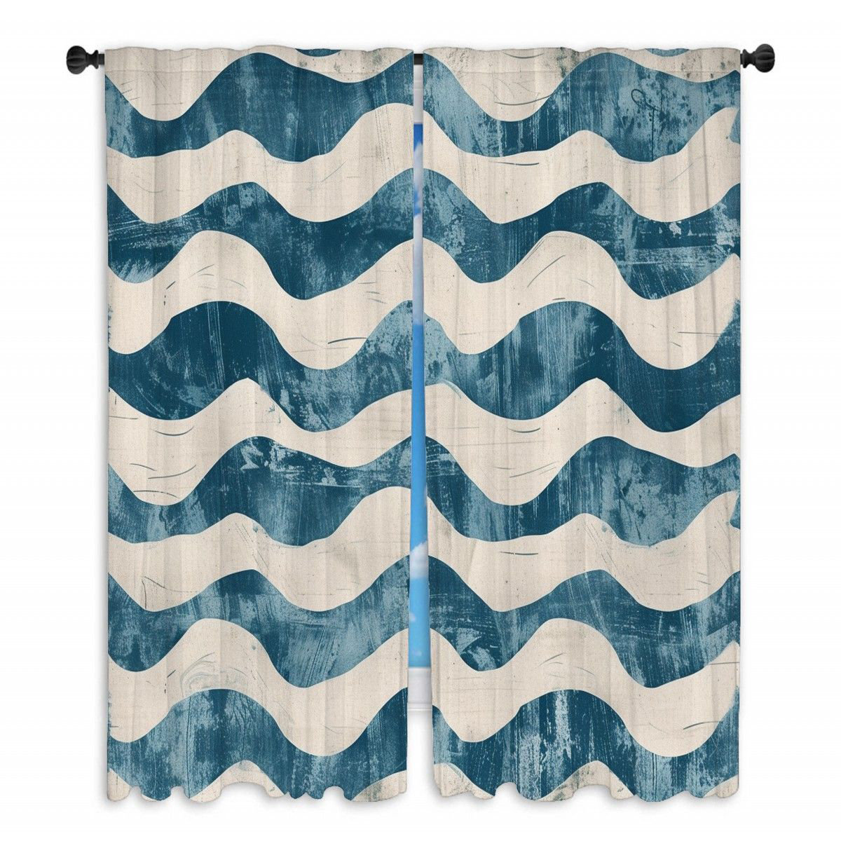 VisionDecor Waves Window Curtains Nautical Seaside Vibes Drapes - 2 ...