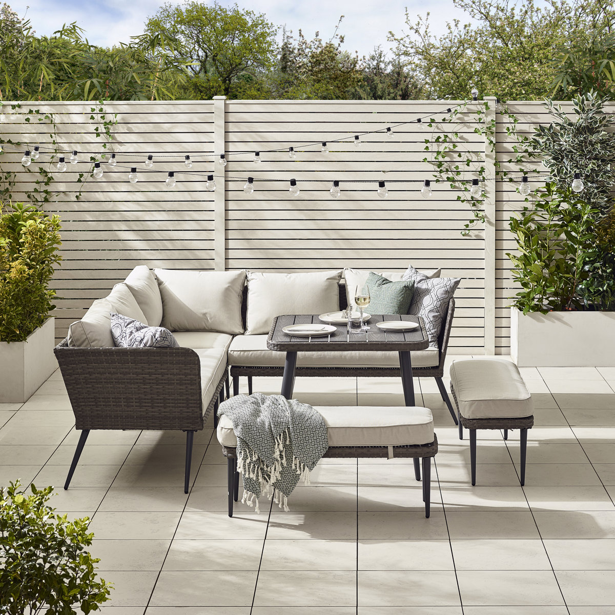 George Oliver Shelles Garden 9 Seater Corner Sofa With Dining Table ...