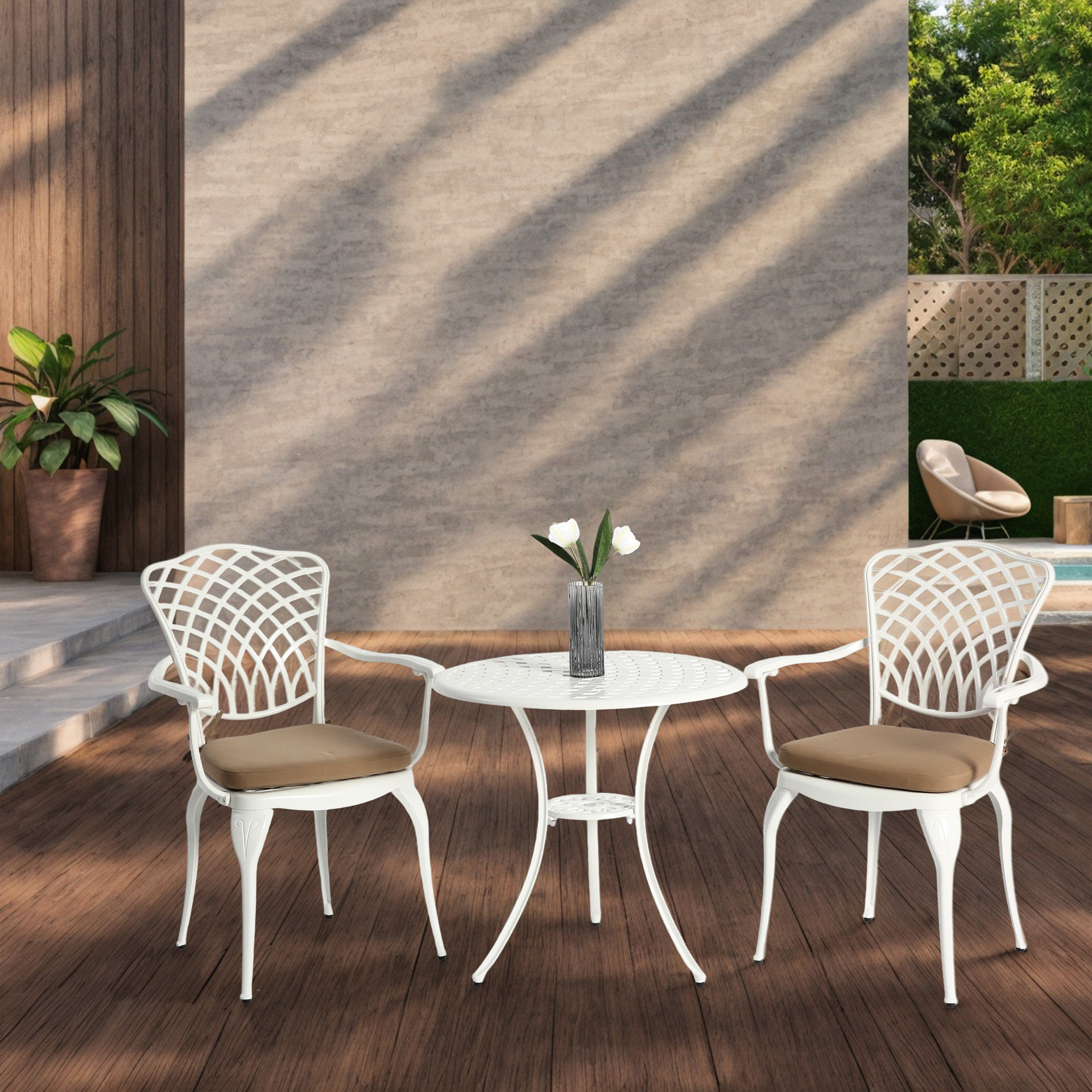 Fleur De Lis Living 3 Piece Patio Bistro - Cast Aluminum Table And ...