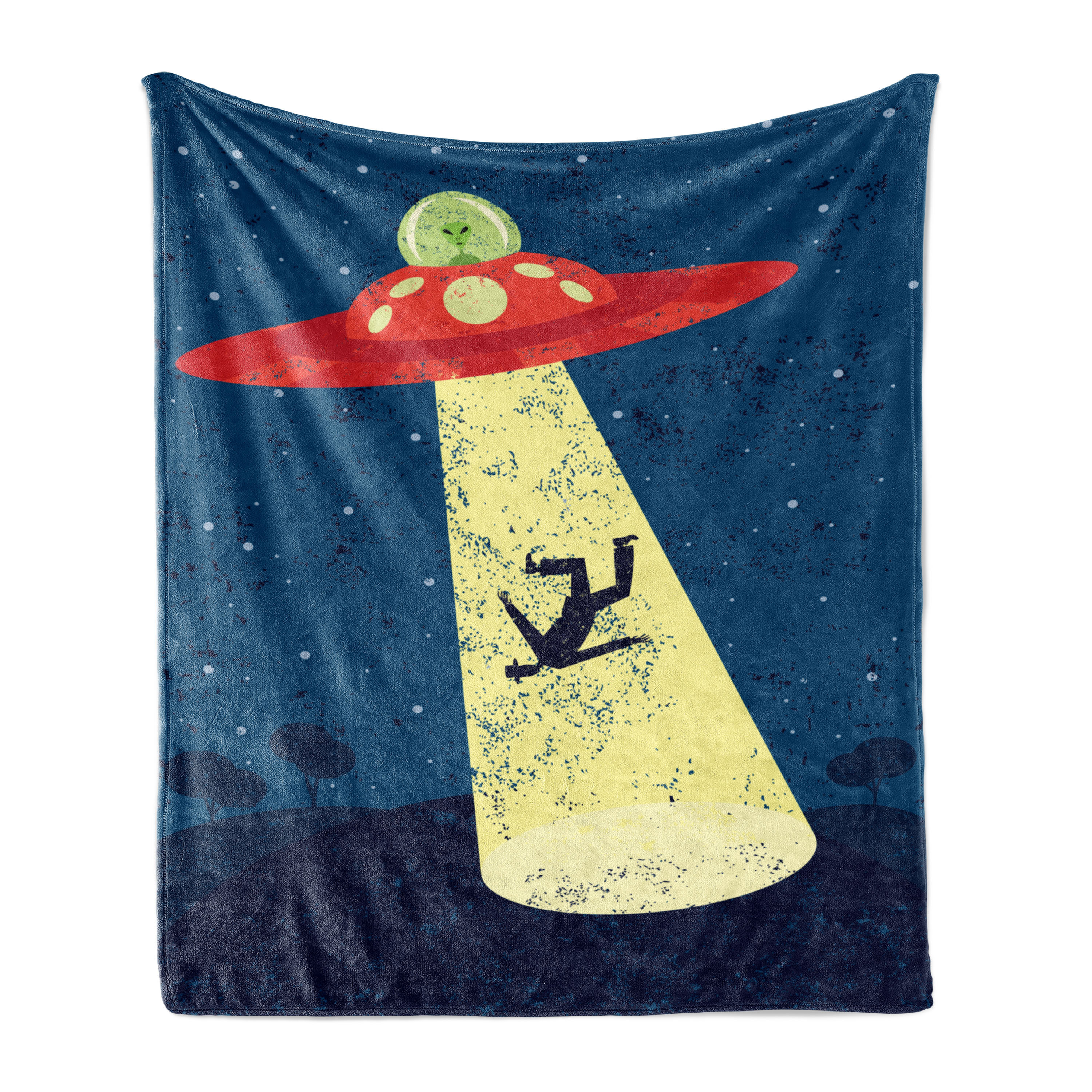 Ambesonne Cartoon Fleece Throw Blanket Alien Abduction Space Blue and ...