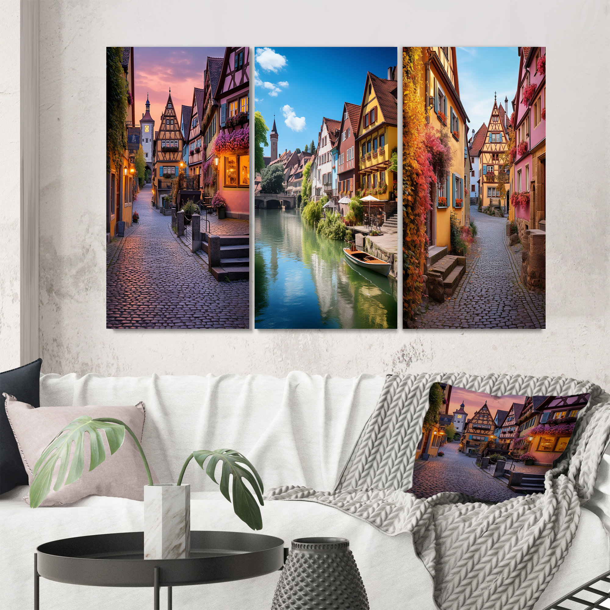 Latitude Run® " Germany Rothenburg Street " 3 - Pieces on Canvas | Wayfair