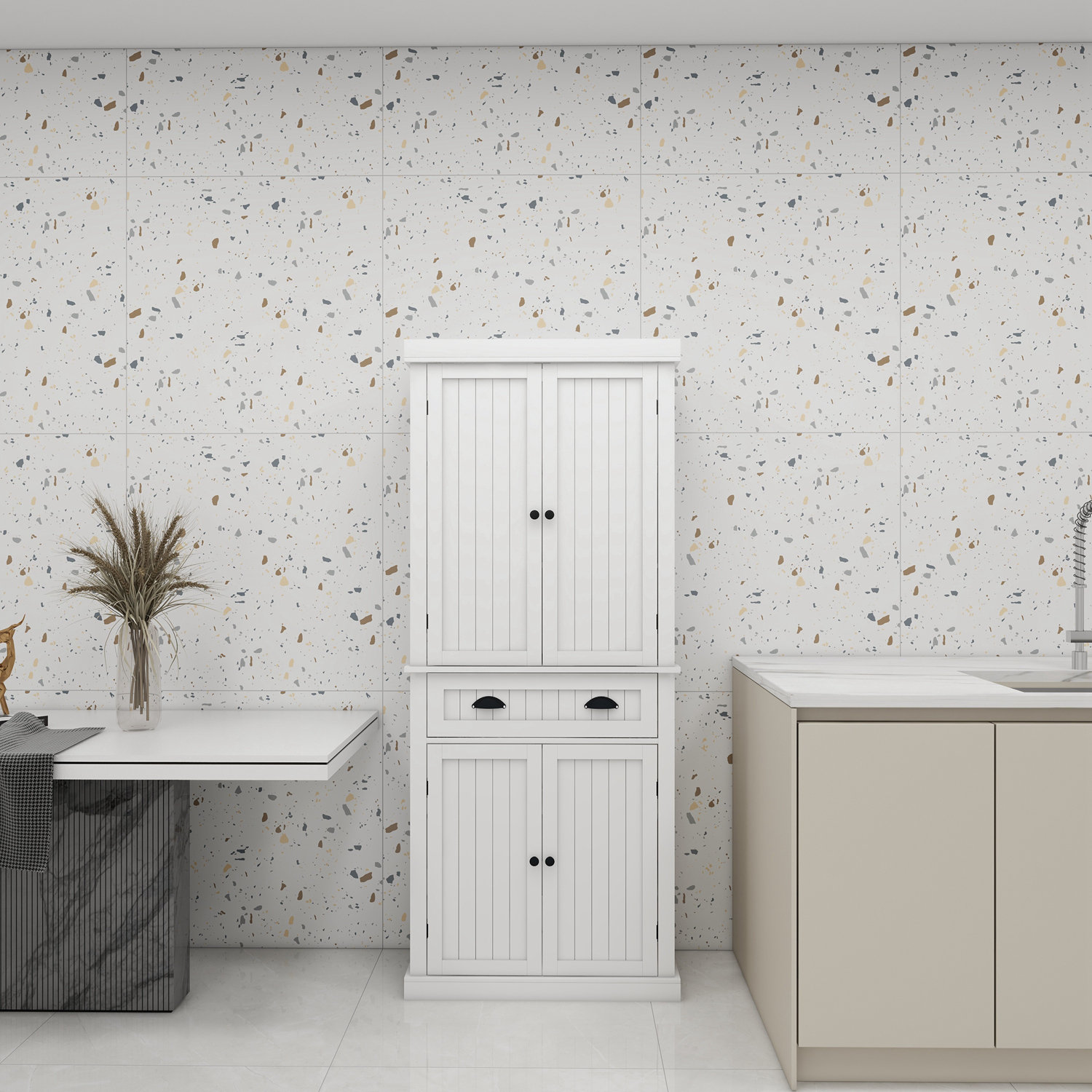 Lark Manor™ Pantry Cabinet with 4 Doors, 1 Drawer and 2 Adjustable ...