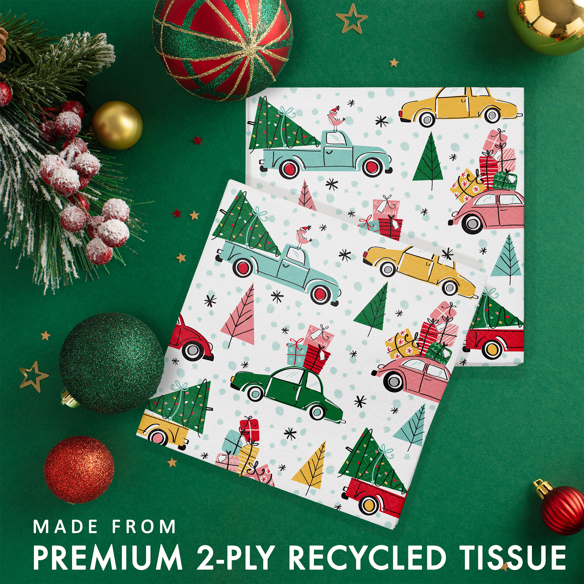 Creative Converting Vintage Christmas Cars Paper Napkins, 48 ct | Wayfair