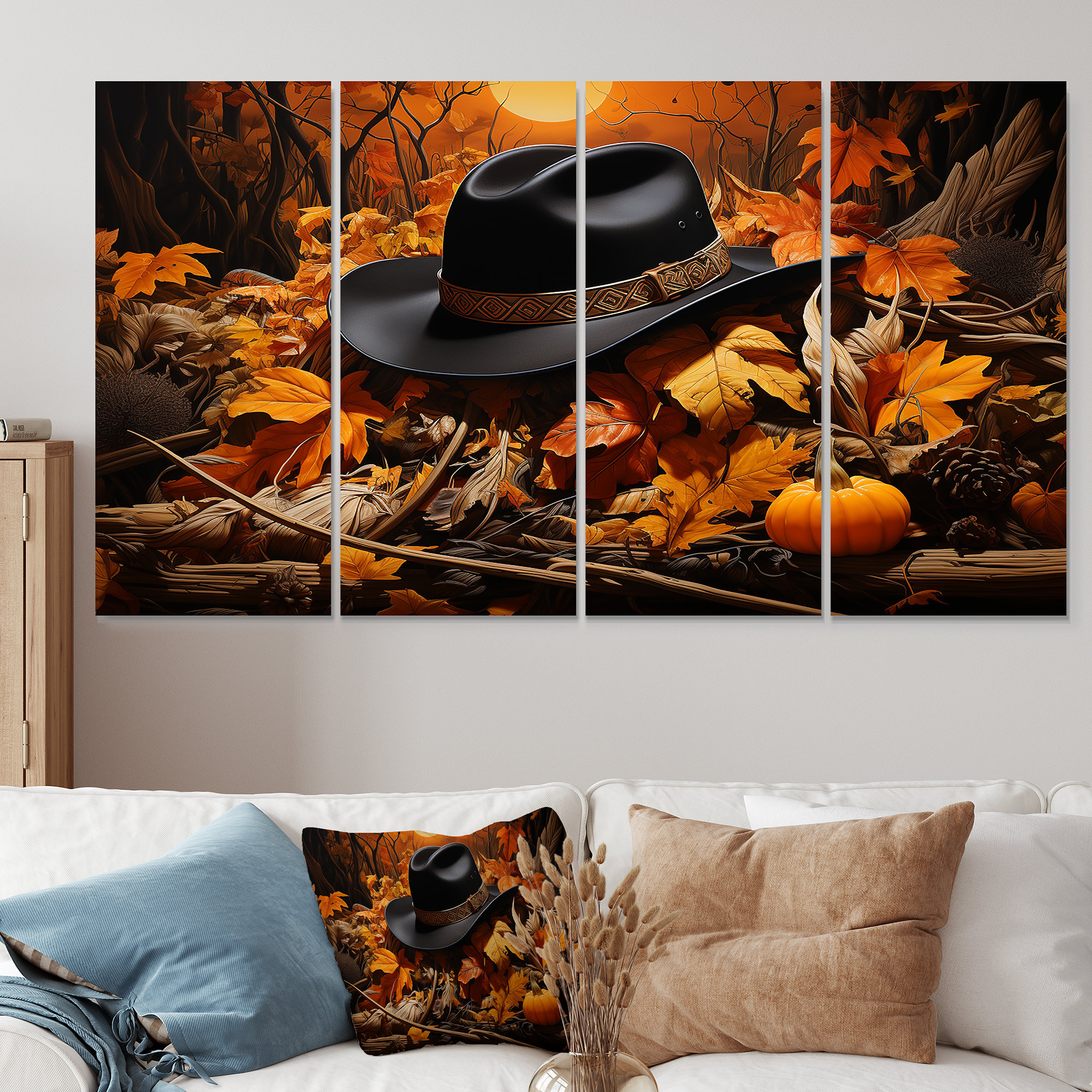 Loon Peak® Autumn Cowboy Hat II - Cowboys 4 Piece Wall Art | Wayfair