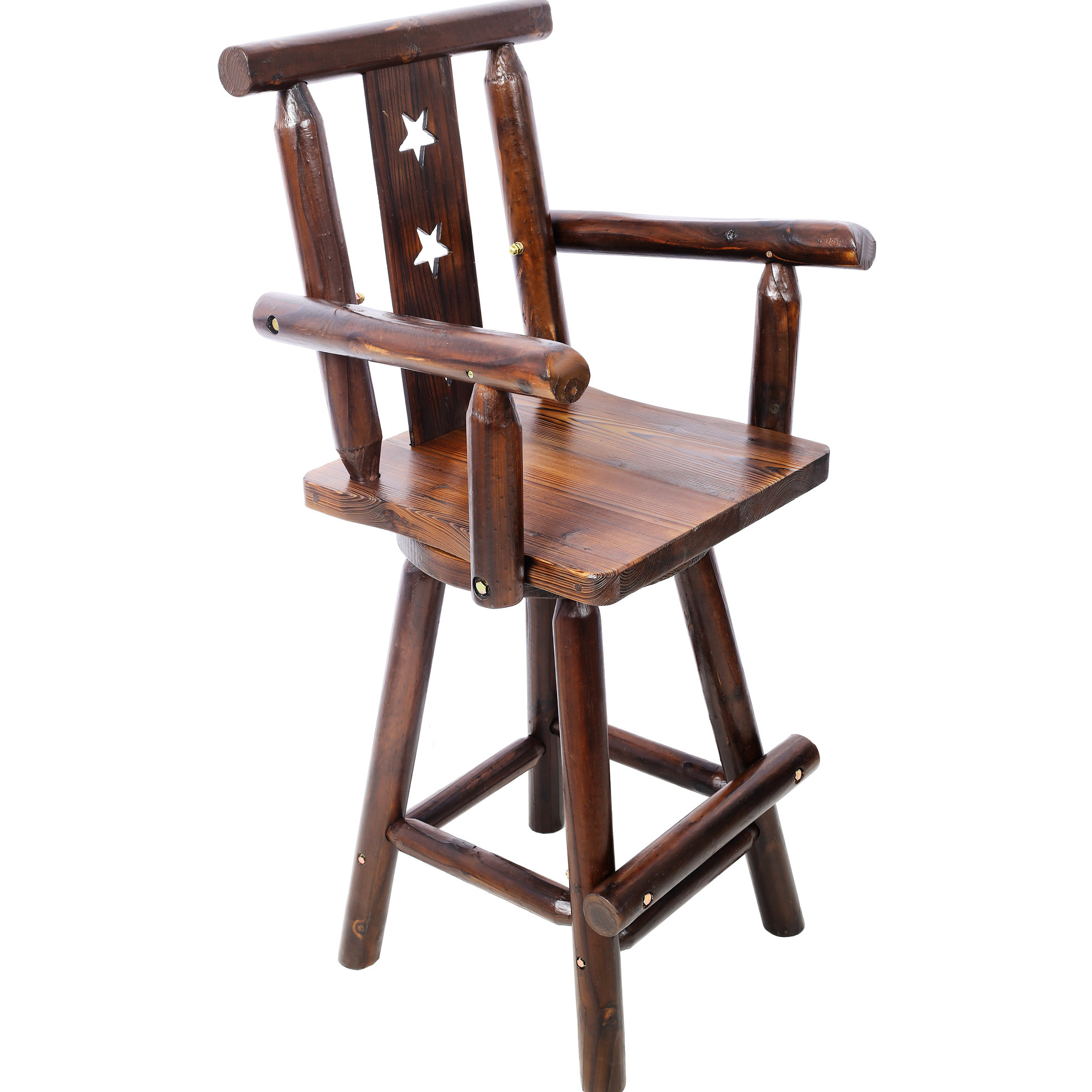 Union Rustic Ergonomic Rustic Bar Stool In Brown - 360° Swivel, Fir ...