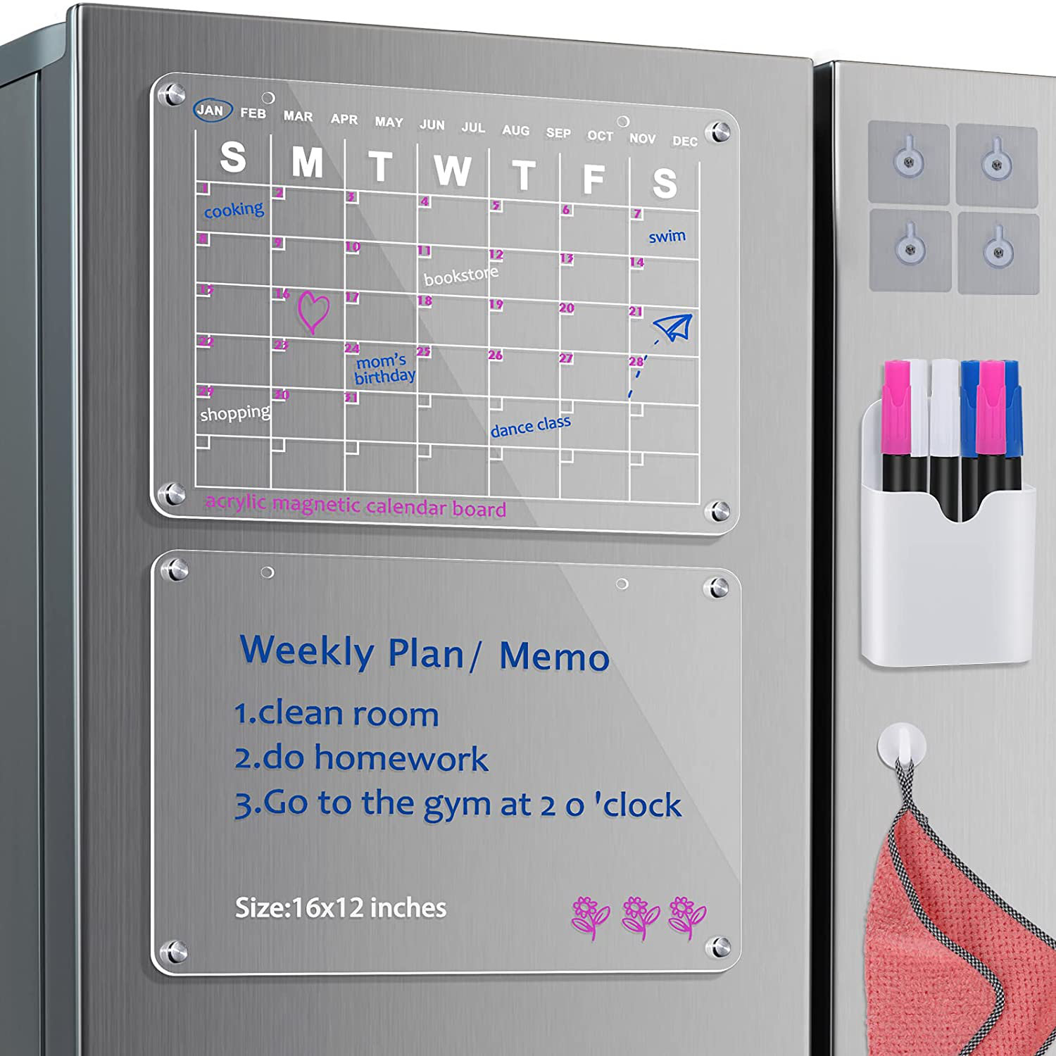 BTY 1 Blank Dry Erase Board, 1 Calendar Planner Dry Erase Board Acrylic ...