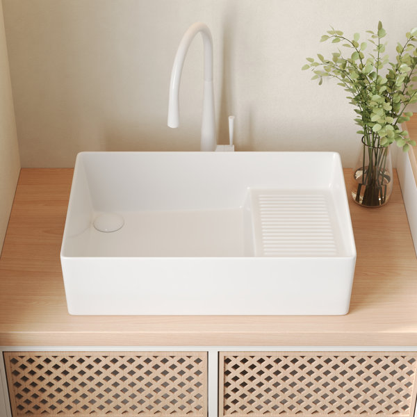 DeerValley Perch 24" X 15" Square Ceramic White Vessel Sink Bathroom ...