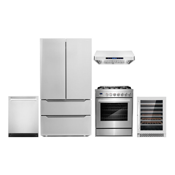 Cosmo 5 Piece Kitchen Appliance Package with French Door Refrigerator ...