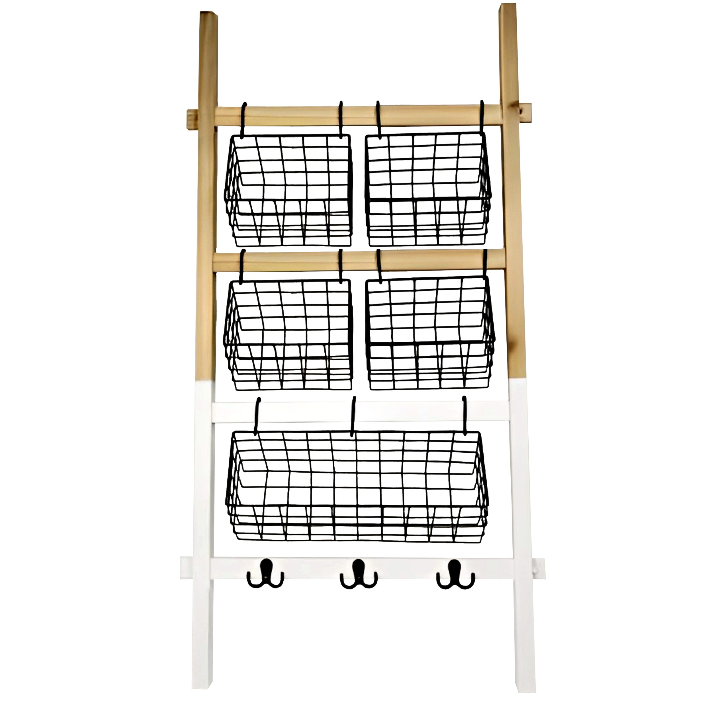 17 Stories Metal 39.5 in. Black Ladder Frame with Baskets and Hooks ...
