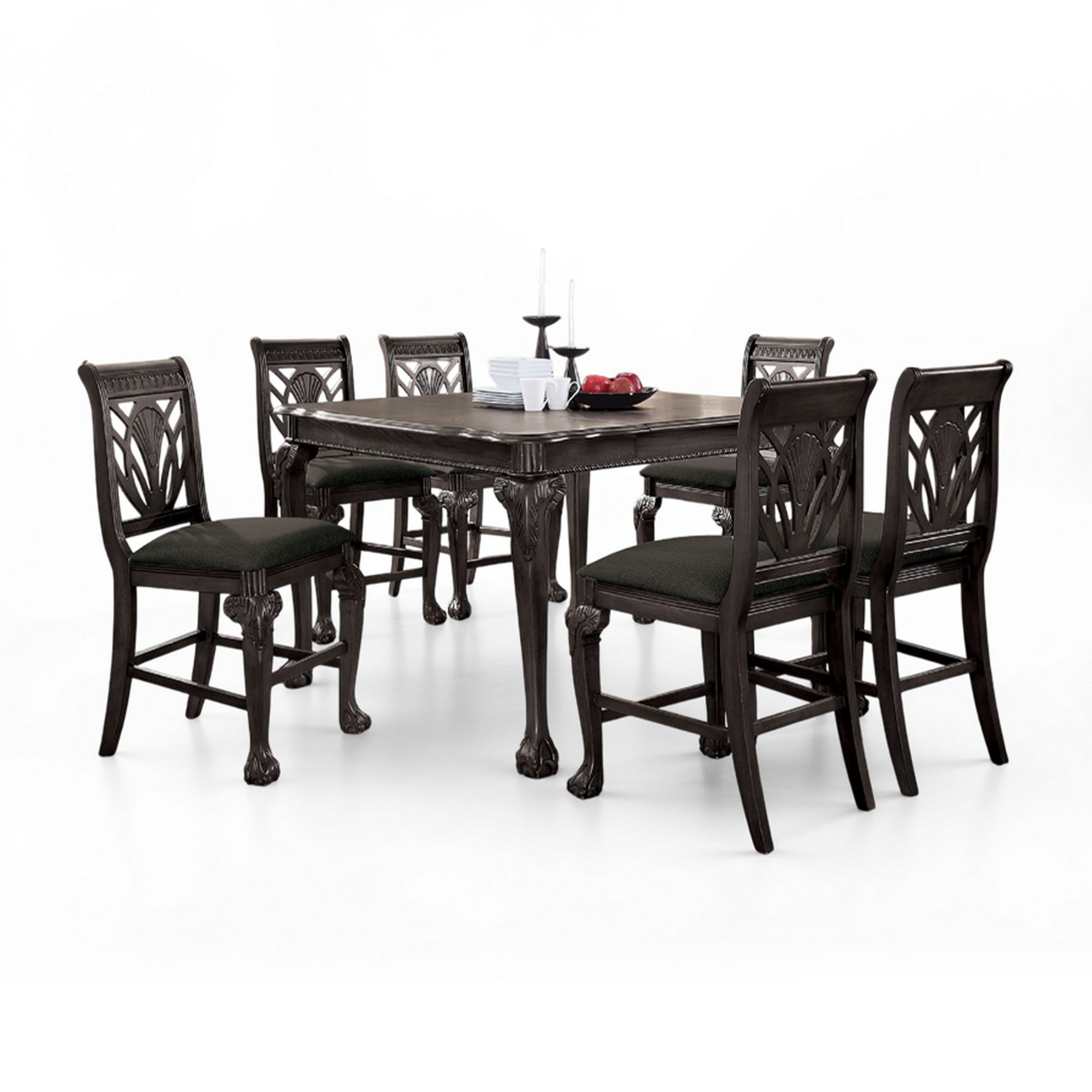 Benjara Burg Expandable Counter Height Table Set, Carved Wood | Wayfair