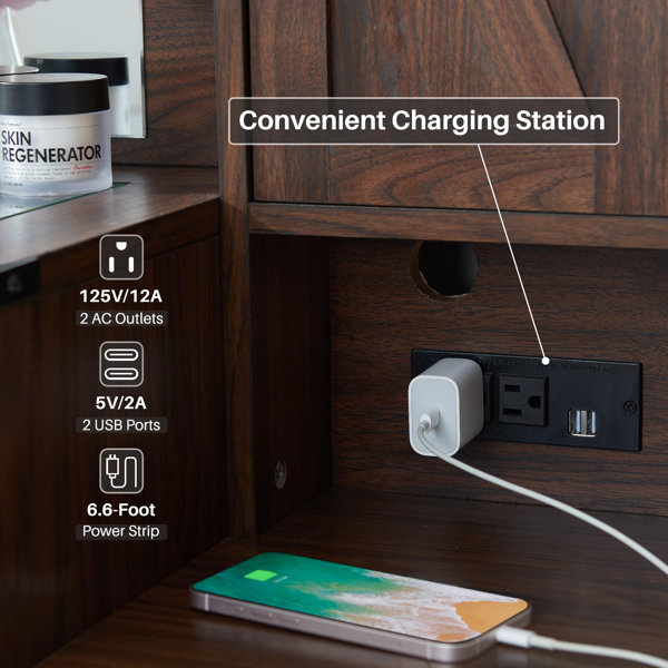 Gracie Oaks Narvis 43" Makeup Vanity Desk with LED Lighted Mirror ...