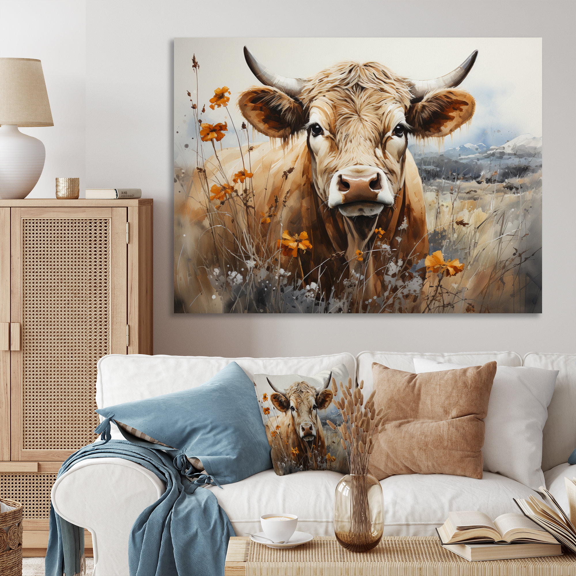Gracie Oaks Wyre Cow In The Meadow III - Cow Canvas Prints & Reviews ...