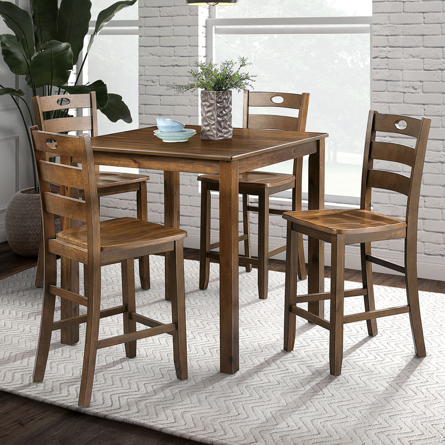 Red Barrel Studio® 5 Piece Square Counter Height Dining Set With Slat ...