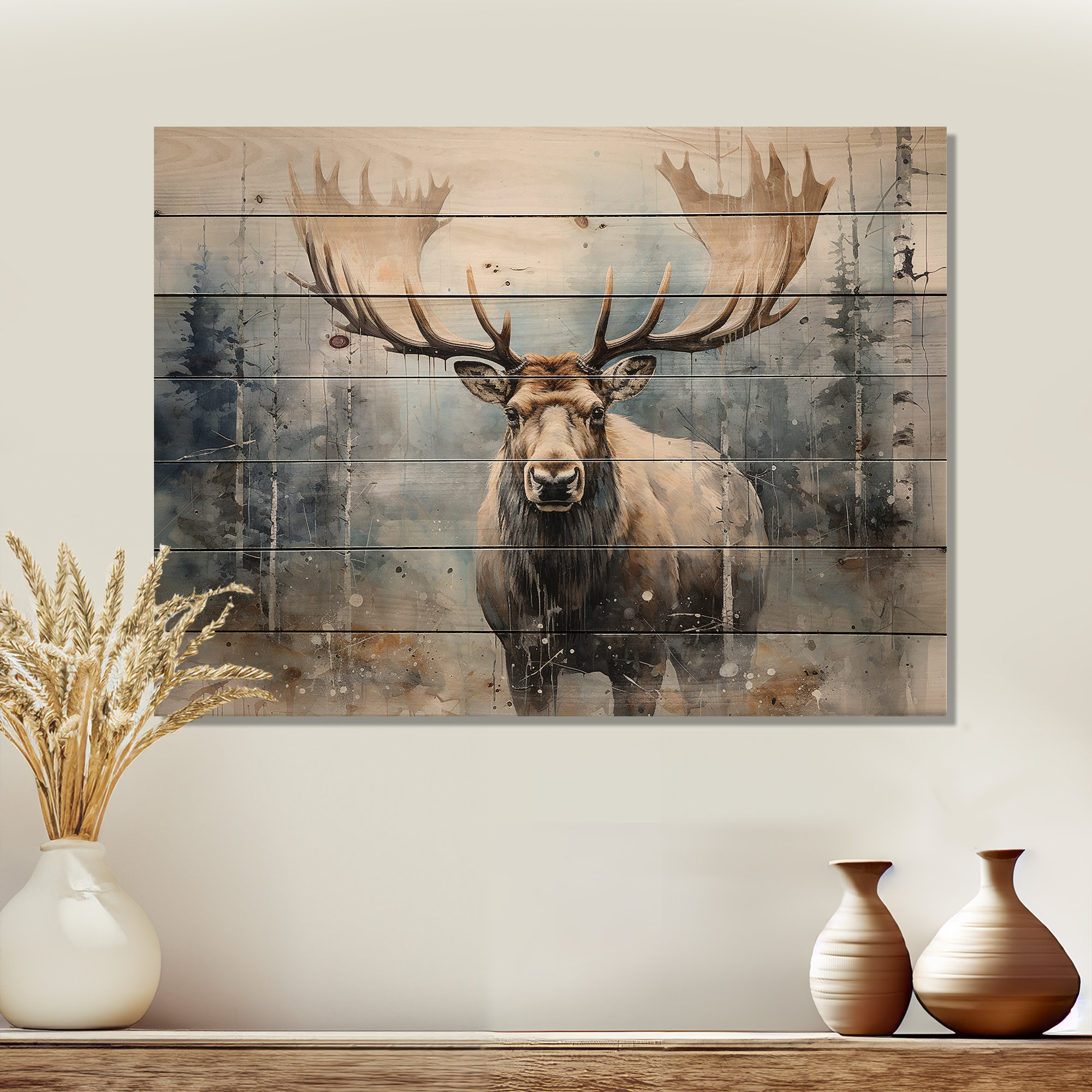 Millwood Pines Majestic Moose In Forest - Moose Wood Art On Natural ...