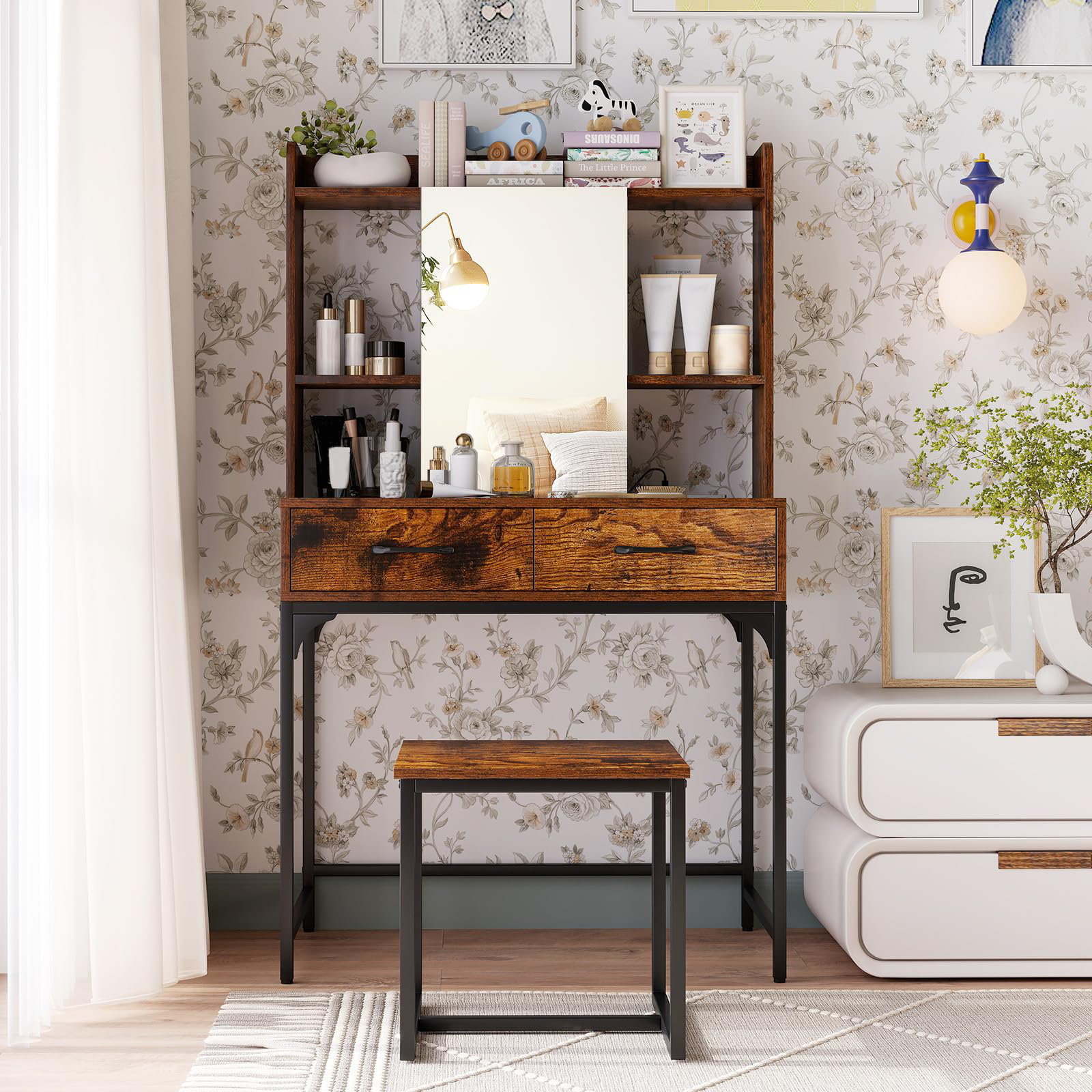 Svige 83 Cm W Dressing Table With Mirror And Stool | Wayfair.co.uk