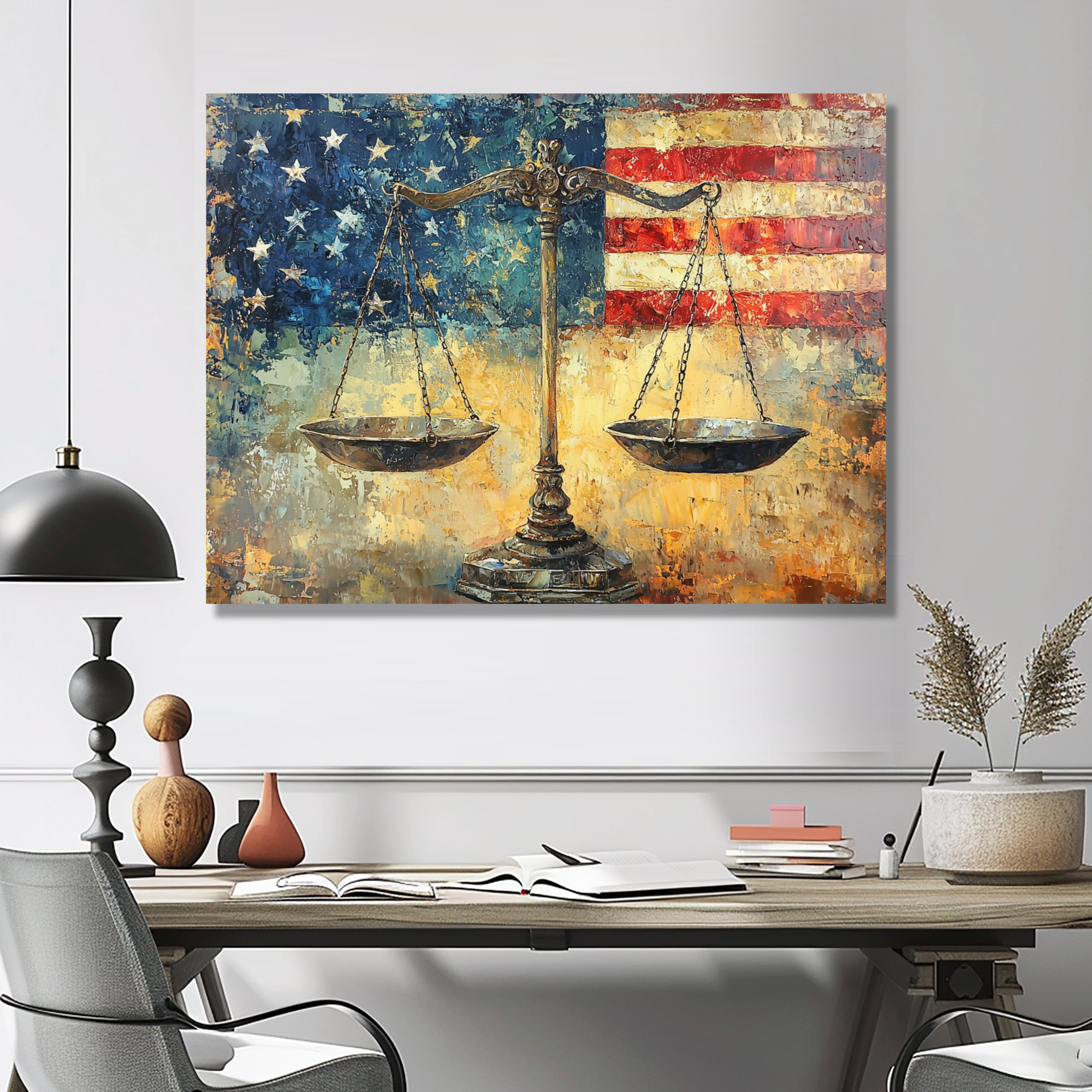 Winston Porter Symbolic Scales Of Justice Balance With Usa Flag I - Usa ...