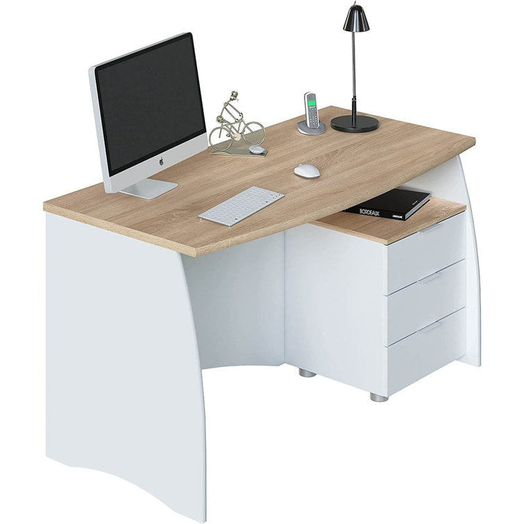 Brayden Studio Auralis White And Oak Effect Large Office Desk With 3 ...