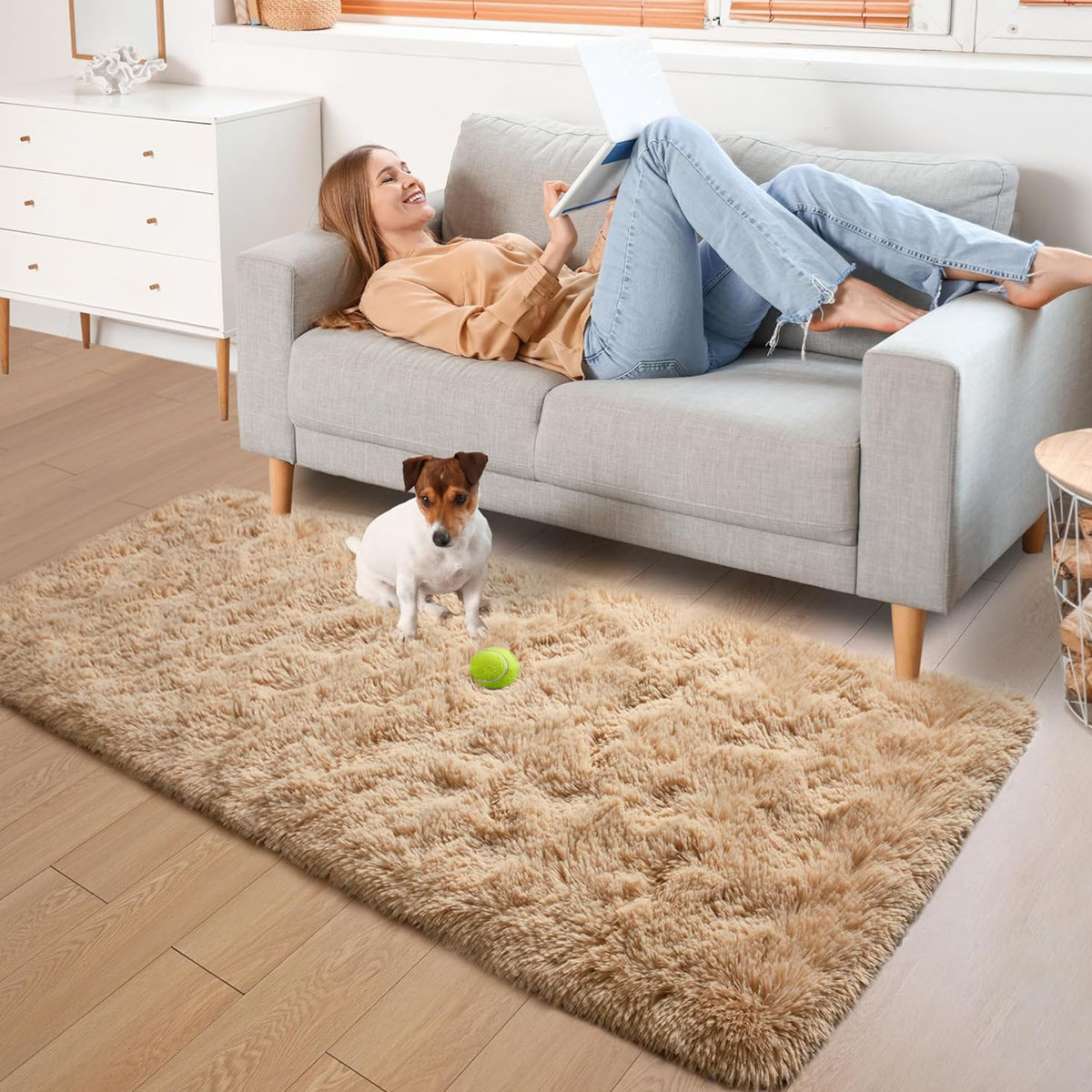 Mercer41 Beige Plush Carpet Non Slip | Wayfair