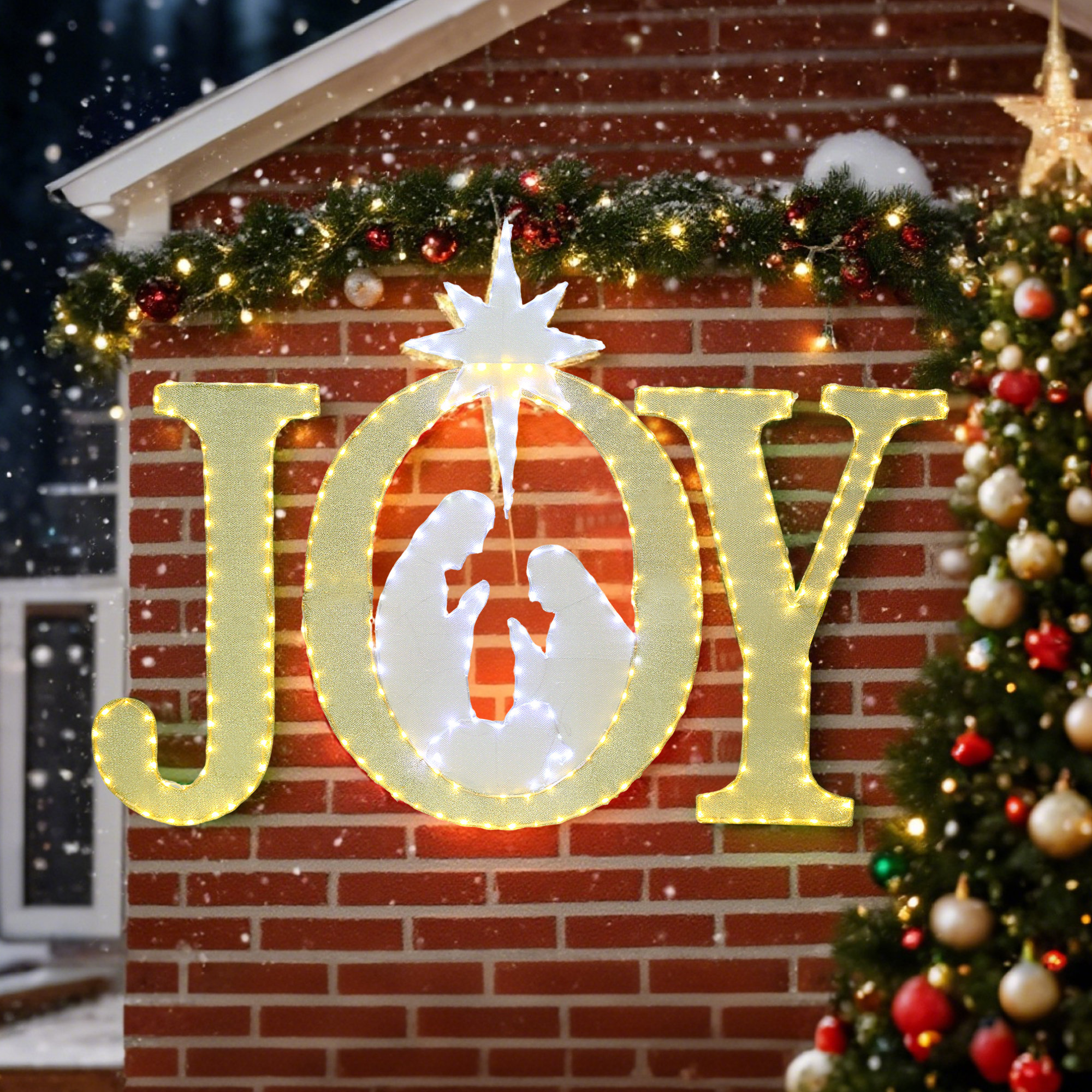 The Holiday Aisle® Hutto 4FT Lighted JOY Sign Outdoor Christmas ...