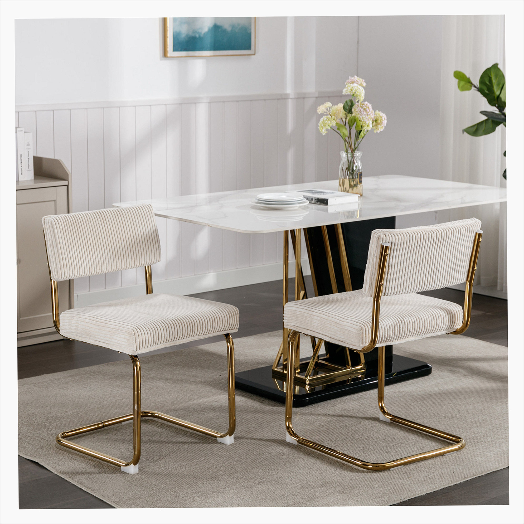 Everly Quinn Dining Chairs with Artificial Rabbit Hair, Armless Accent ...