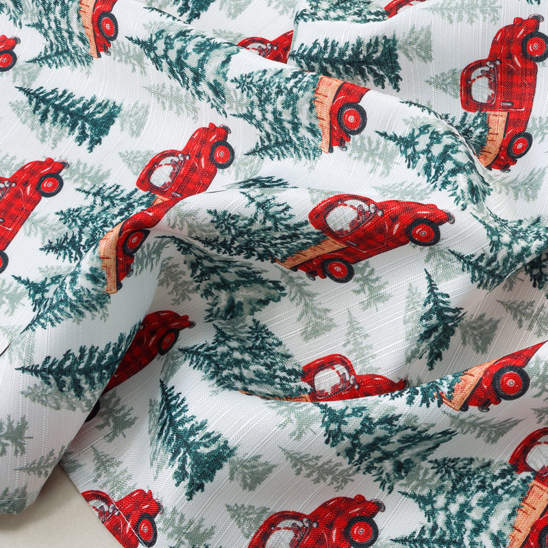 August Grove® Cindell Christmas Plaid Trucks 52'' W Kitchen Curtain ...