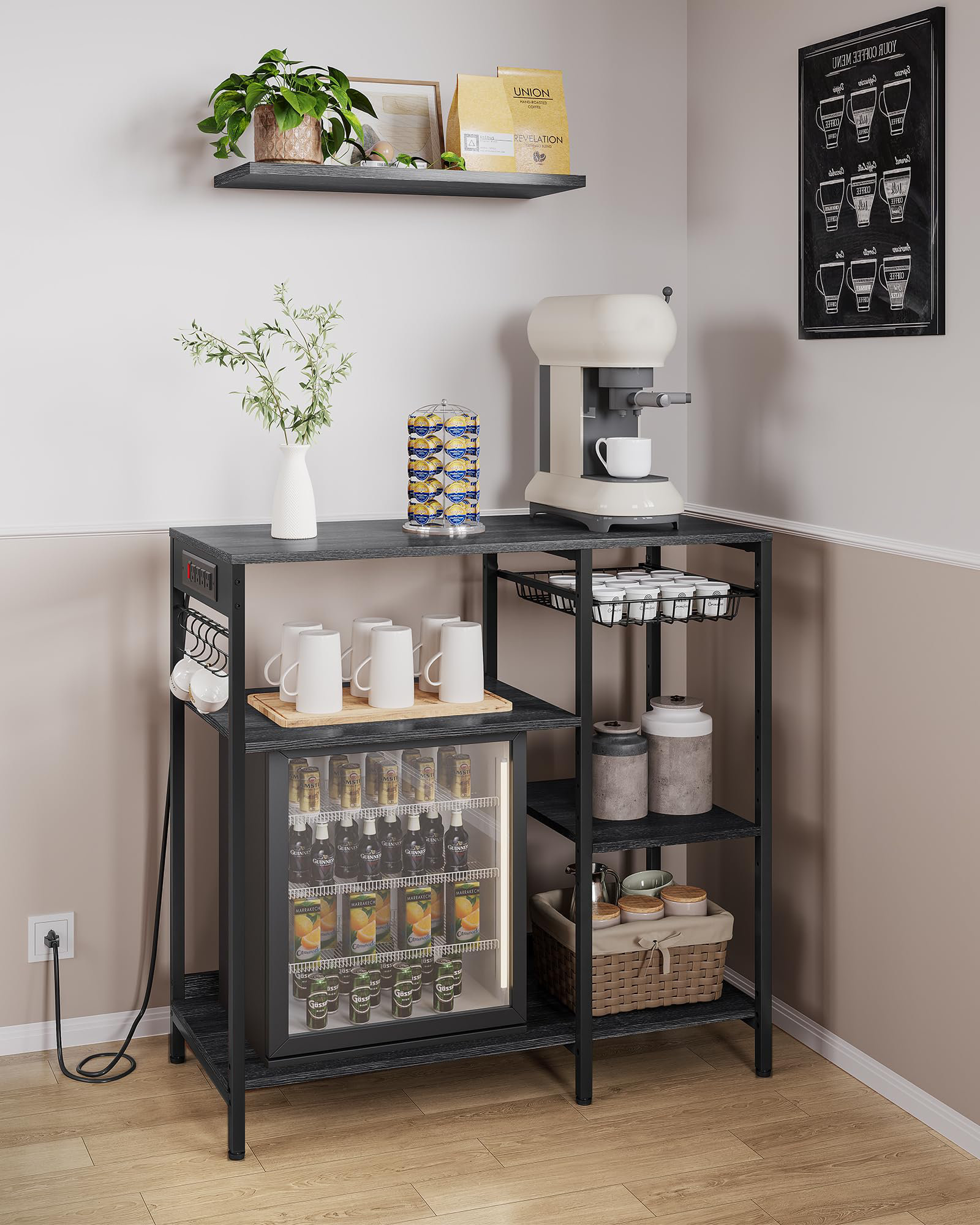 Latitude Run® Baker's Rack, Coffee Bar Stand With Charging Station ...